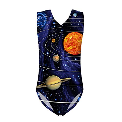 PZZ BEACH Solar System Pattern Gymnastic Leotard Galaxy Soft One-piece Swimwear Sleeveless V Neck Swimsuit for Kids Girls