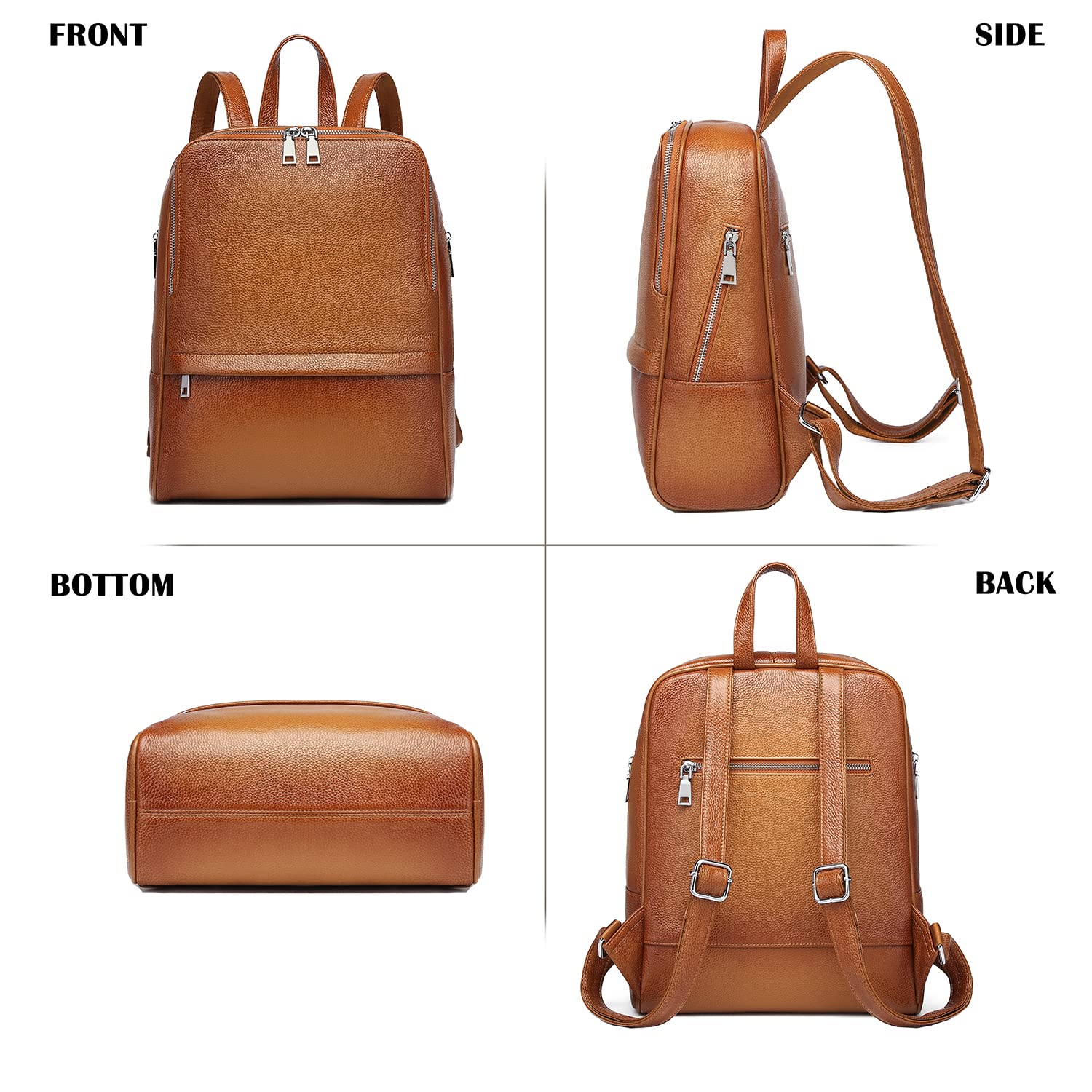 Women Genuine Leather Backpack Purse Casual Fashion Travel Bag (Brown.) One Size