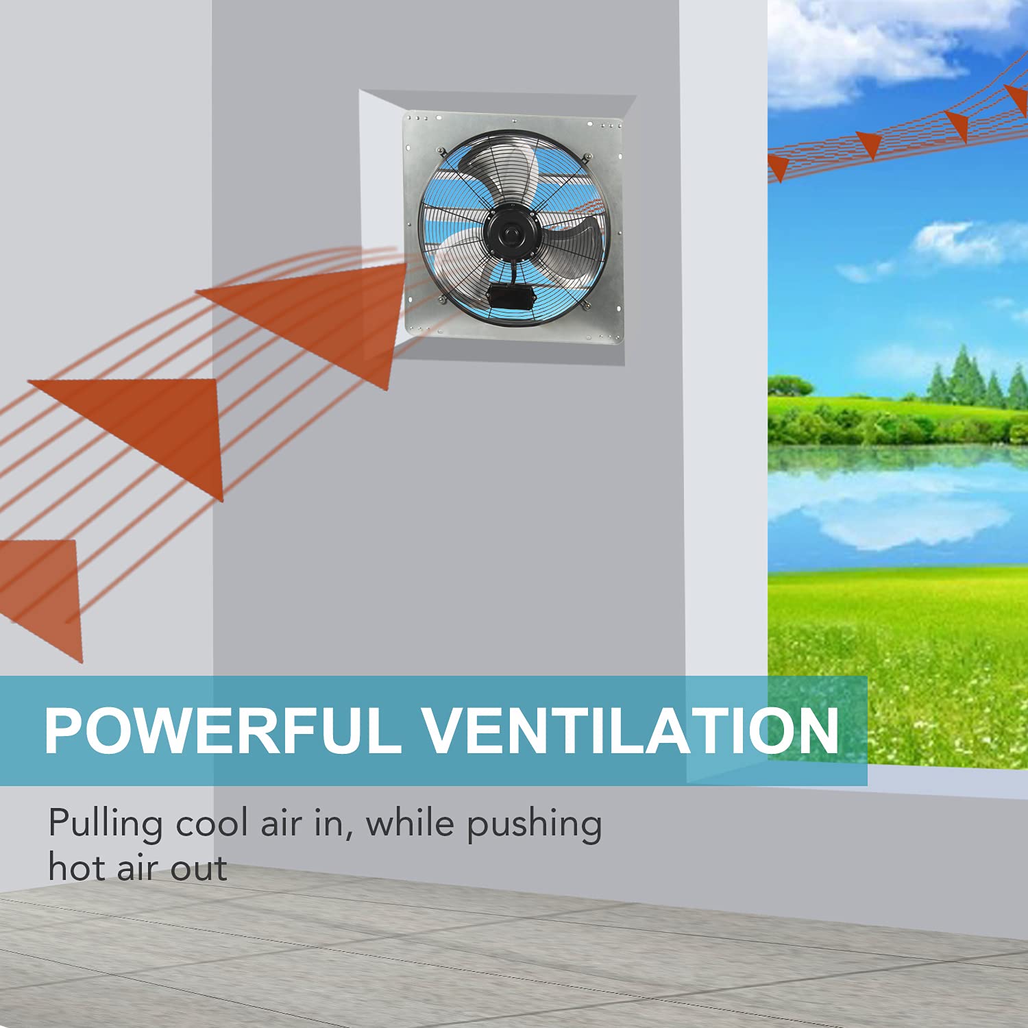 VENTISOL 20 Inch Shutter Exhaust Fan Wall Mounted, Aluminum with 1.65 Meters Power Cord Kit,High Speed 3500CFM, Ventilation fan for Garage,Greenhouse,Attic,Shed,Shop,Black