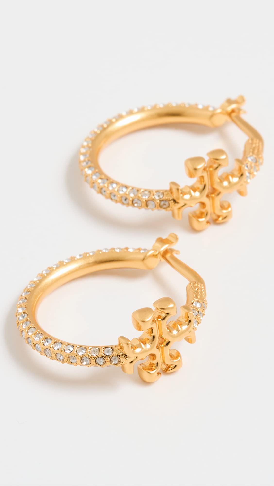 Tory Burch Women's Eleanor Pave Small Hoop Earrings, Rolled Brass/Crystal, Gold, Clear, One Size