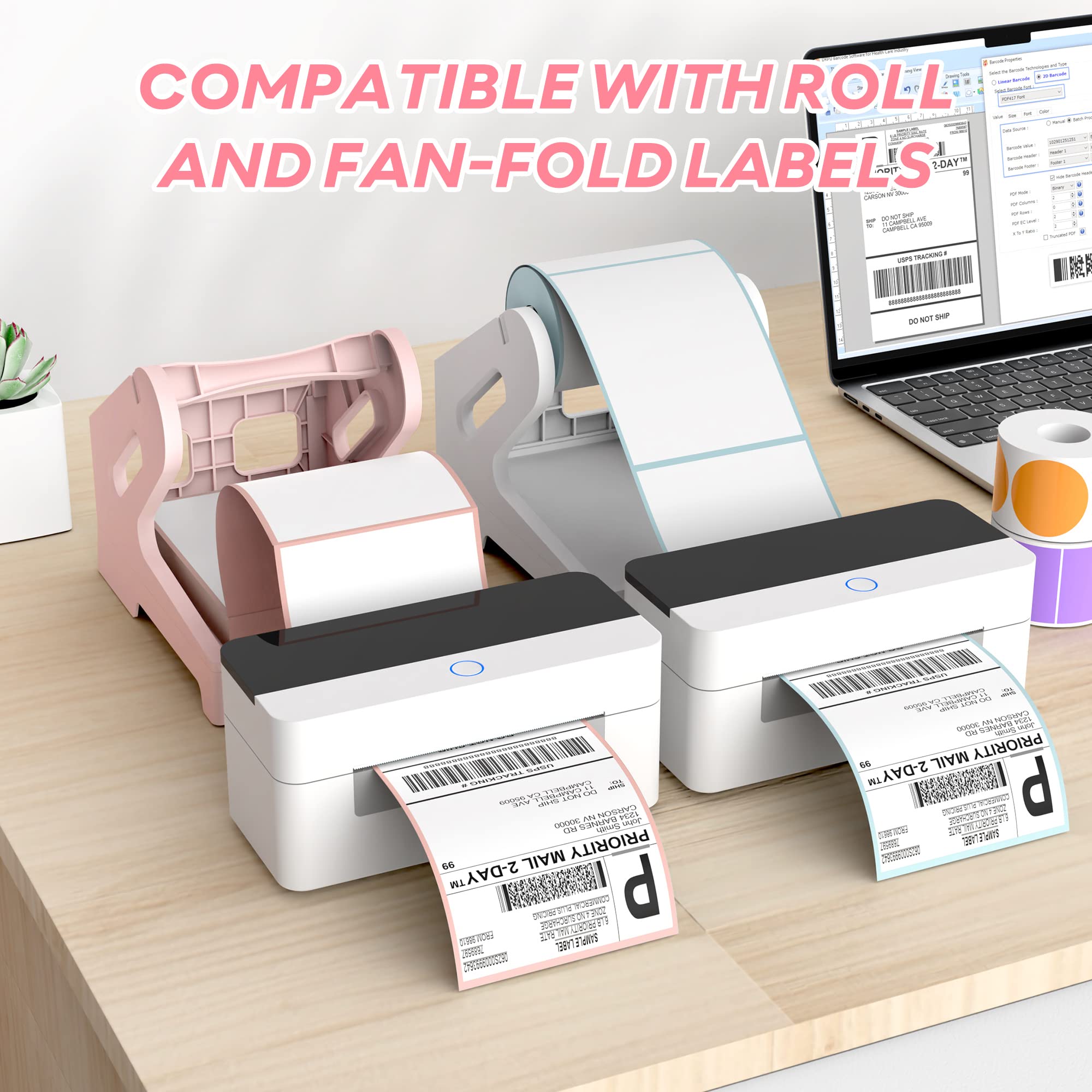 PONNOR Label Holder Thermal Label Holder for Rolls and Fanfold Labels Shipping Label Stand Desktop Printer DIY Accessory Supplies for Home, Office (Pink)