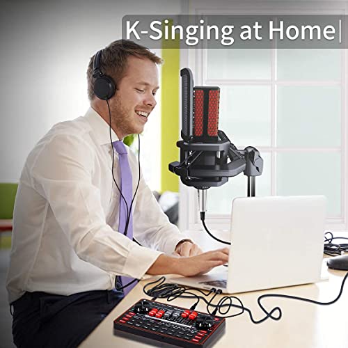 Podcast Microphone Sound Card Kit,Professional Studio Condenser Mic&G3 Live Sound Mixer/Voice Changer/Audio Interface for Streaming Recording/Singing/Tiktok/YouTube/PC