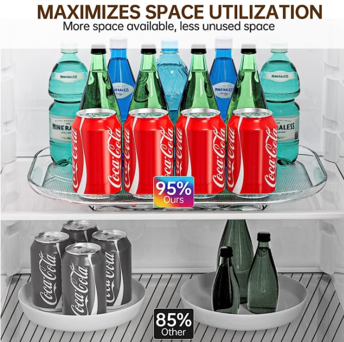 Rectangular Lazy Susan Organizer for Refrigerator, Clear Fridge Turntable Organization Storage, Tray Organizer, for Cabinet, Refrigerator,Dining Table, Pantry, Kitchen, Countertop (2PCS)