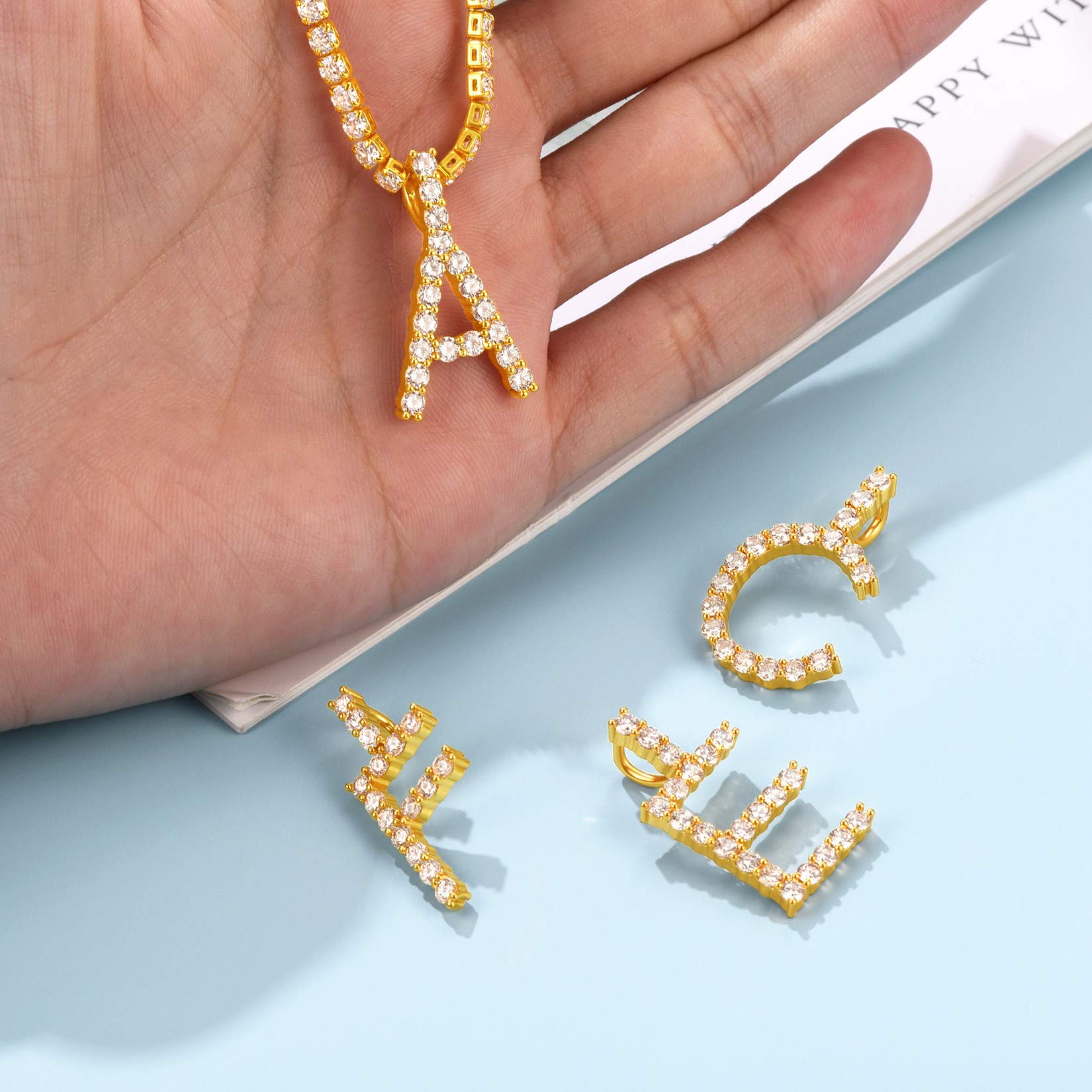 Suplight Tennis Chain Initial Necklace, Choker Chain with Pendant, Womens Bling Necklace, Cubic Zirconia CZ Micro Pave A-Z Alphabet Letter Necklaces for Women