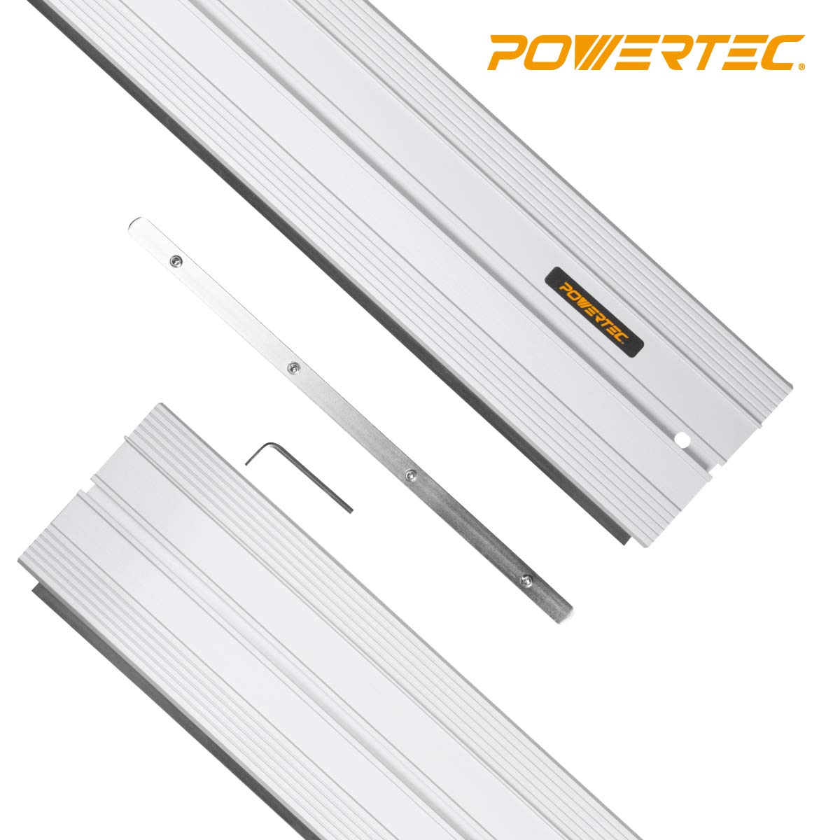 POWERTEC 71573 55” Track Saw Guide Rail Joining Set for Bosch Track Saws | Includes (2) Aluminium Extruded Guided Rails and (1) Guide Rail Connectors for Woodworking Projects