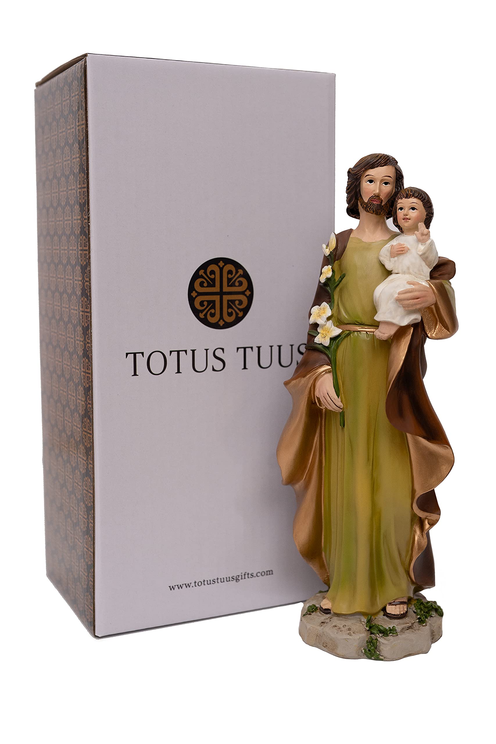 St Joseph Statue - 8inch Joseph Statue for Selling House for Display - Saint Joseph Statue with Gift Box for Baptism, First Communion, Confirmation - Statue Saint Joseph Holding Baby Jesus 8StJoseph