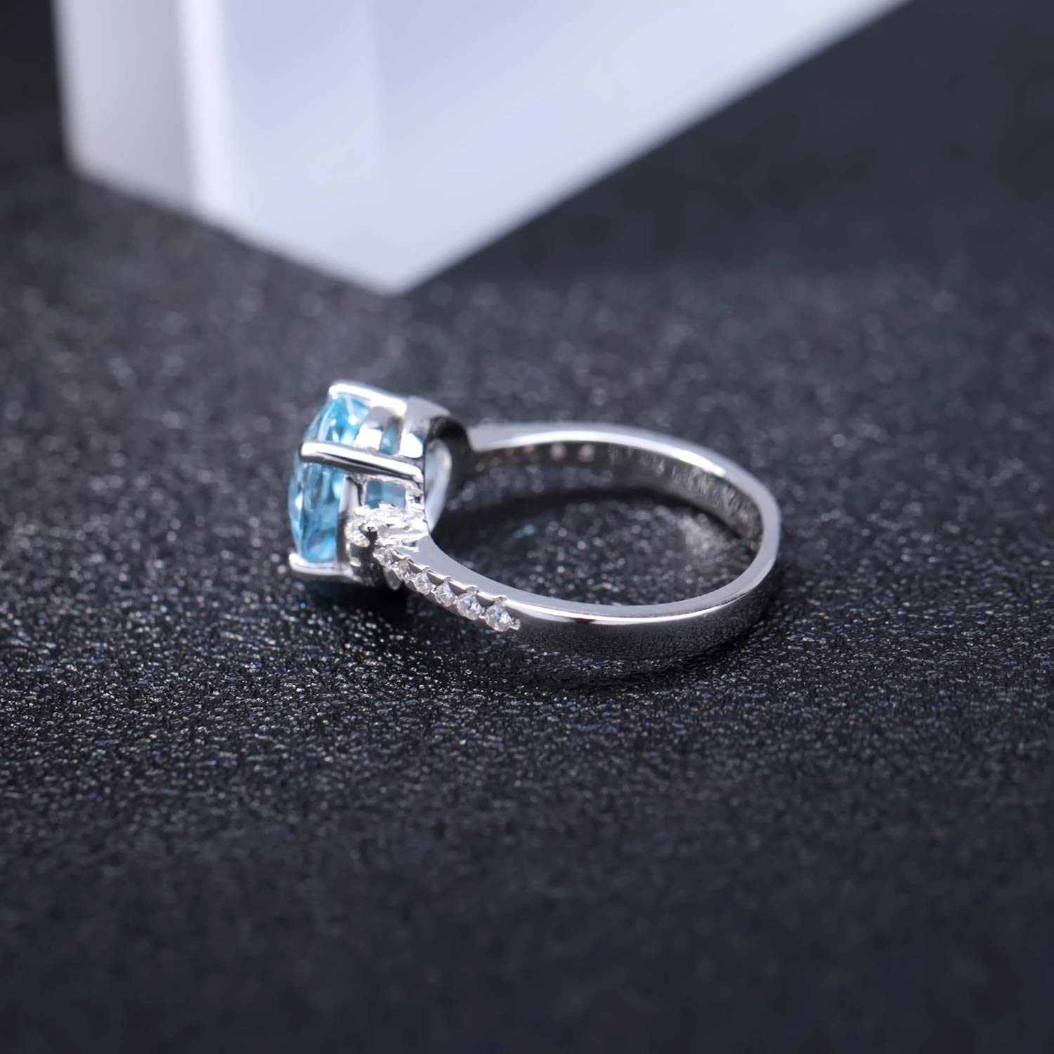 Qitian 925 Sterling Silver Sky Blue Topaz Gemstone Halo Ring For Women(Round 3.45Ct 9mm Sizes 5 to 9)