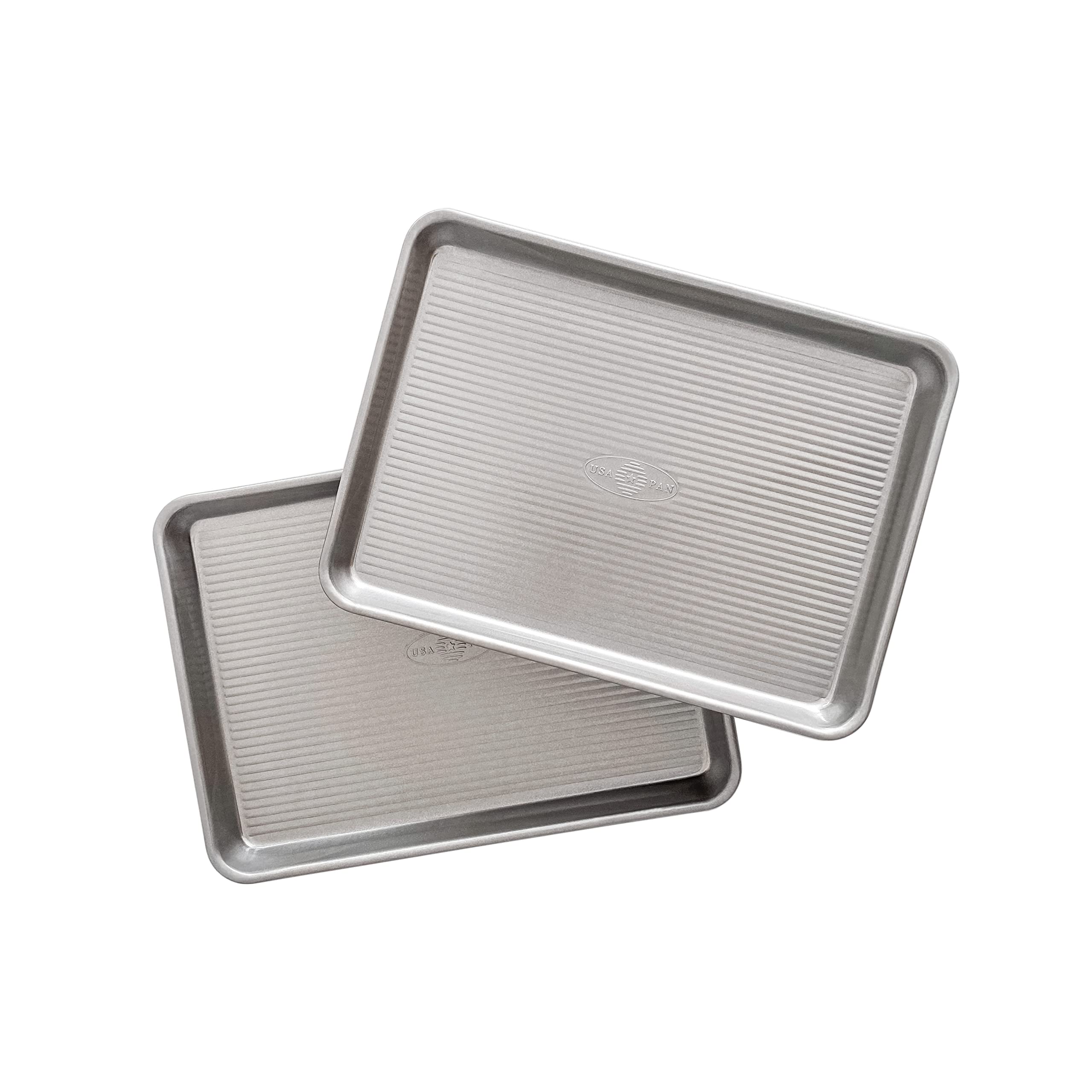 USA Pan Nonstick Quarter Sheet Pan Set of 2 and Half Sheet Baking Pan and Bakeable Nonstick Cooling Rack Set