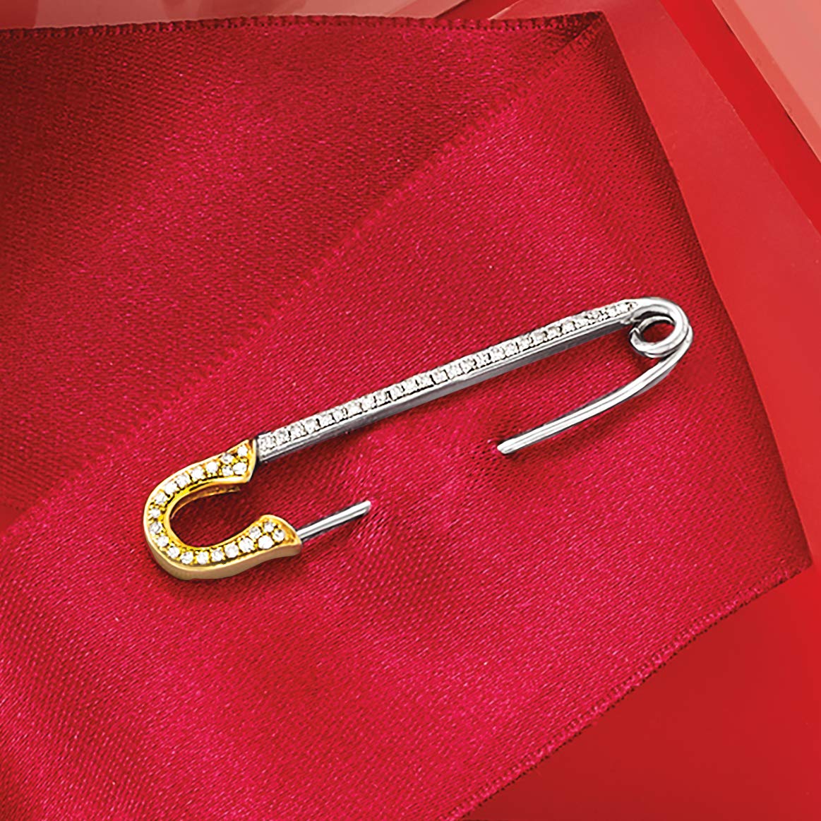 Ross-Simons 0.16 ct. t.w. Diamond Safety Pin in Sterling Silver and 14kt Yellow Gold