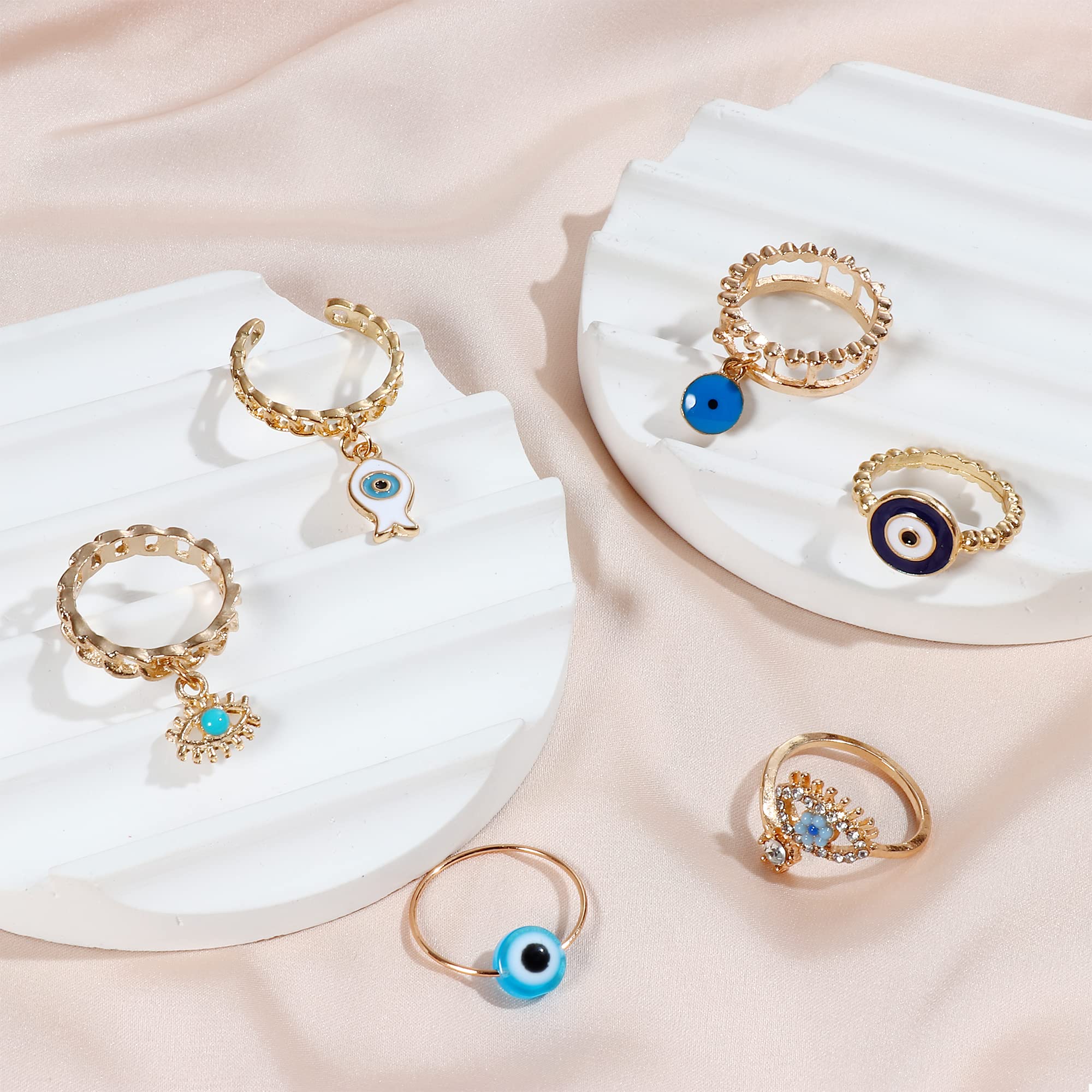 VALDEAS 49 PCS Gold Knuckle Rings for Women Evil Eye Stackable Rings Bohemian Retro Vintage Rings Boho Mid Finger Rings Set Hollow Carved Flowers Joint Finger Rings