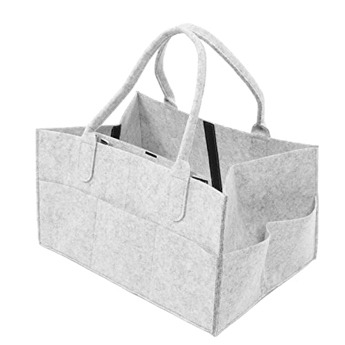 Orenic Light Grey Felt Diaper Tote Bag, Spacious Nursery Organizer for Diapers, Storage, and Baby Essentials, Gift for Boys and Girls, Felt Diaper Caddy Organizer