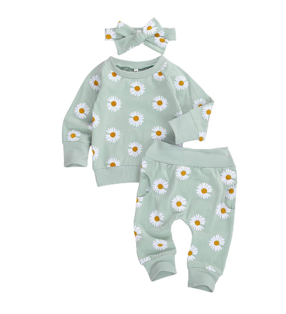 Newborn Infant Baby Girl Clothes Set Long Sleeve Sweatshirts Tops Pants Outfits Clothing Gifts 3 6 9 12 18 24 Months (Green, 0-6 Months)