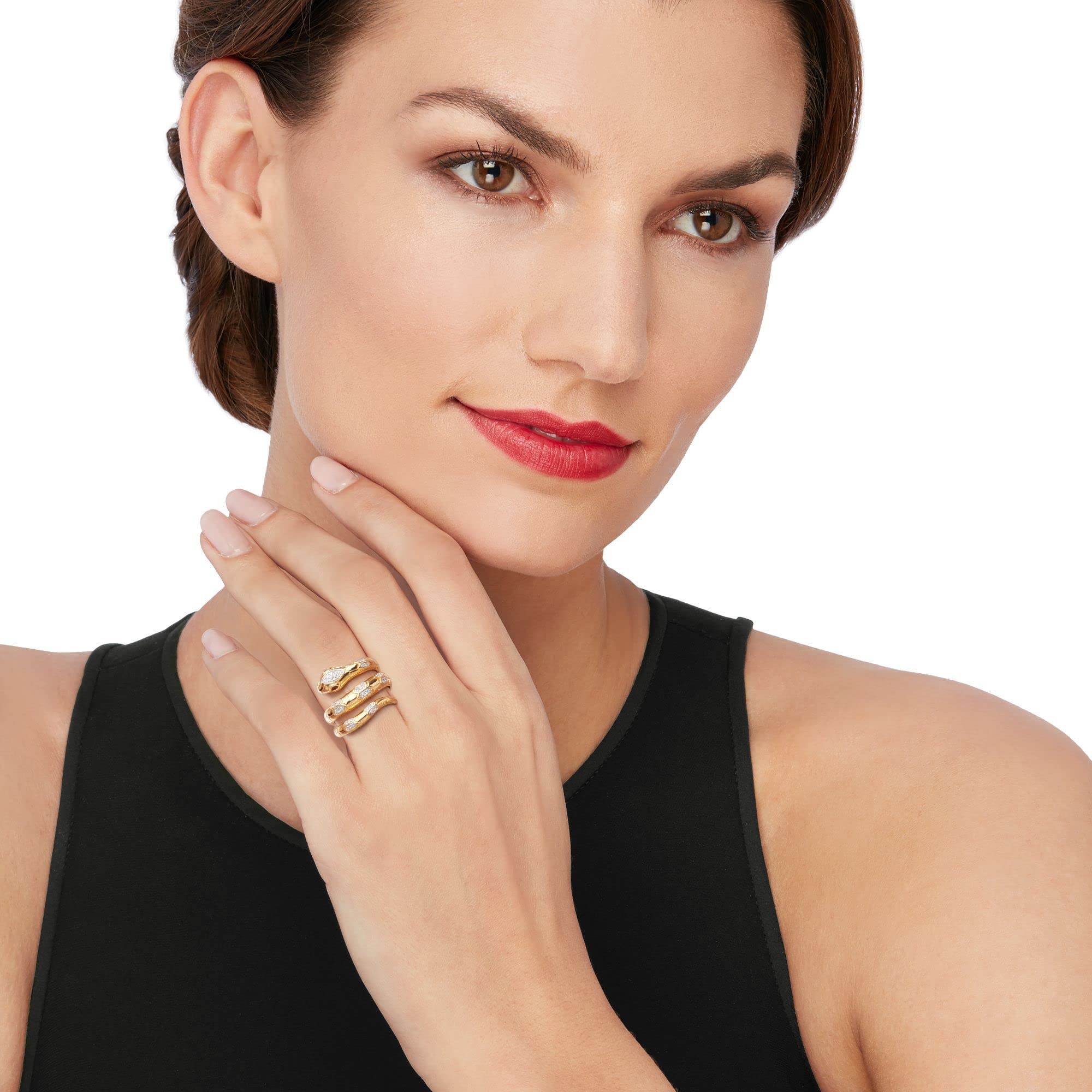 Ross-Simons 0.10 ct. t.w. Diamond Snake Wrap Ring With Garnet Accents in 18kt Gold Over Sterling. Size 10
