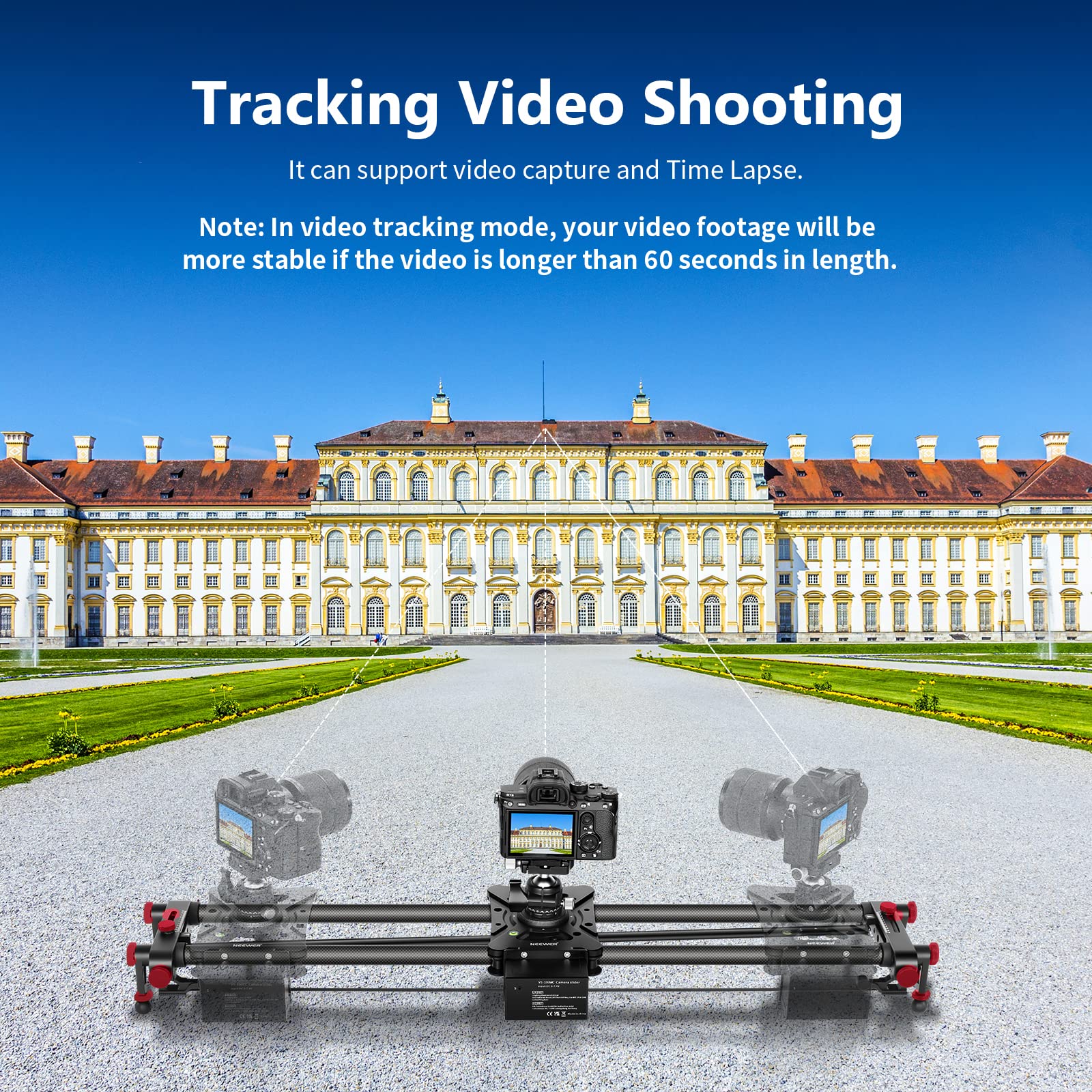 NEEWER 39.4"/100cm Motorized Camera Slider with 2.4G Wireless Control, Carbon Fiber Wireless Camera Slider Supports Video Mode, Time Lapse Photography, Horizontal Tracking and 120° Panoramic Shooting
