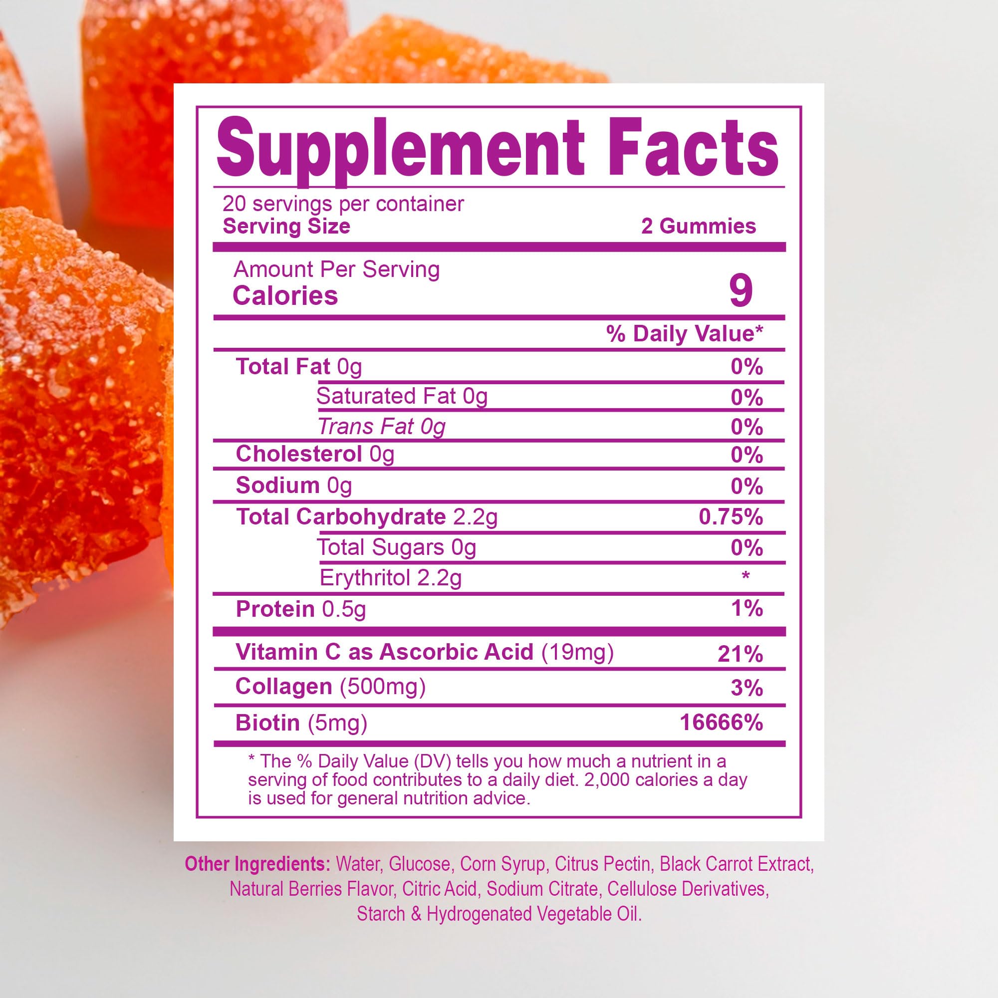 No BS Radiance Collagen Gummies with Biotin and Vitamin C for Skin, Nails and Hair (40 ct)