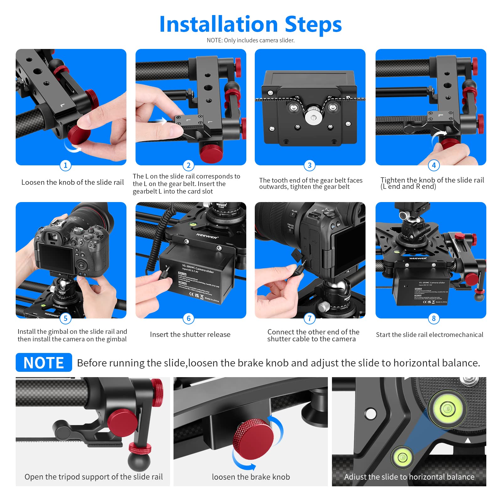 NEEWER 39.4"/100cm Motorized Camera Slider with 2.4G Wireless Control, Carbon Fiber Wireless Camera Slider Supports Video Mode, Time Lapse Photography, Horizontal Tracking and 120° Panoramic Shooting