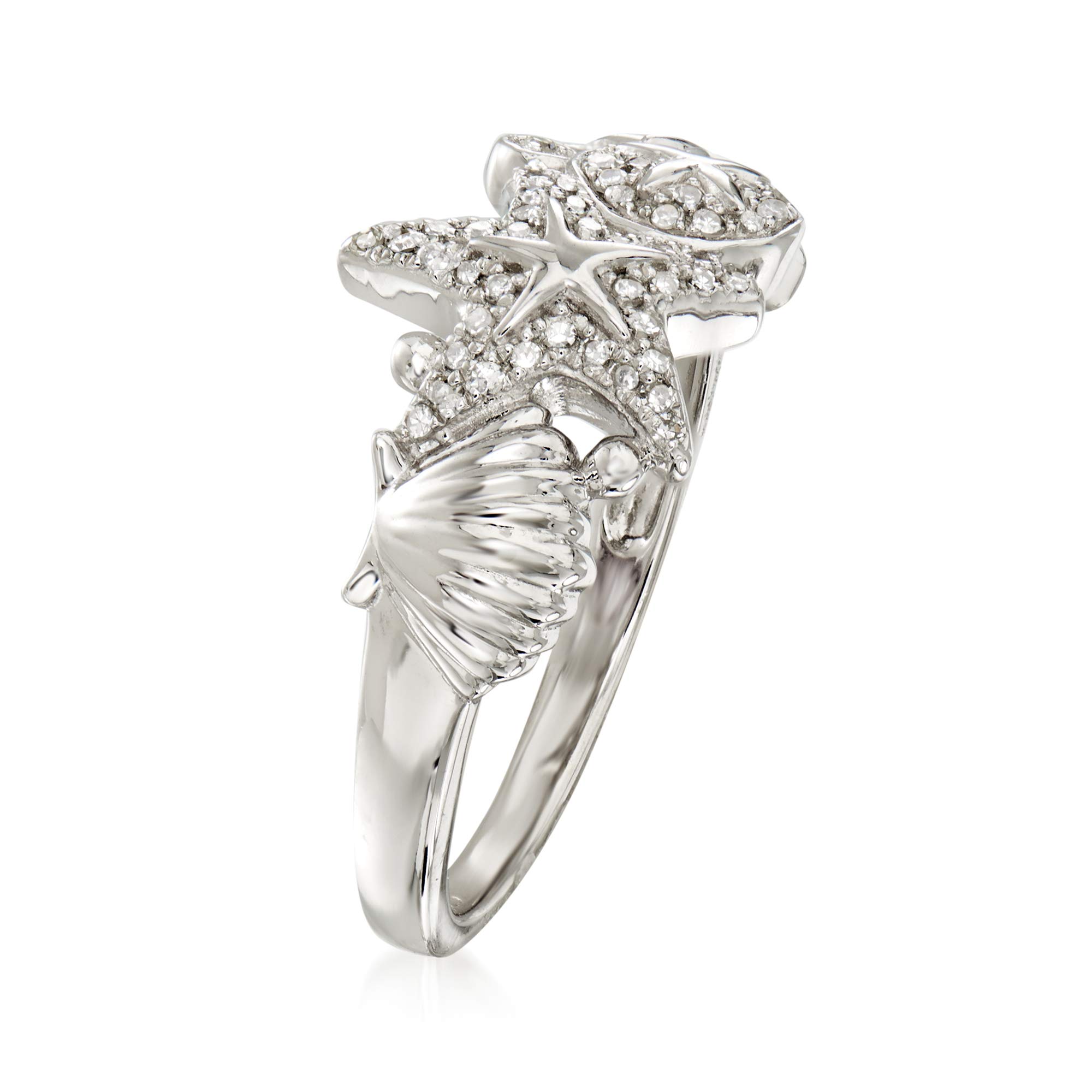 Ross-Simons 0.15 ct. t.w. Diamond Sea Life Ring in Sterling Silver. Size 9