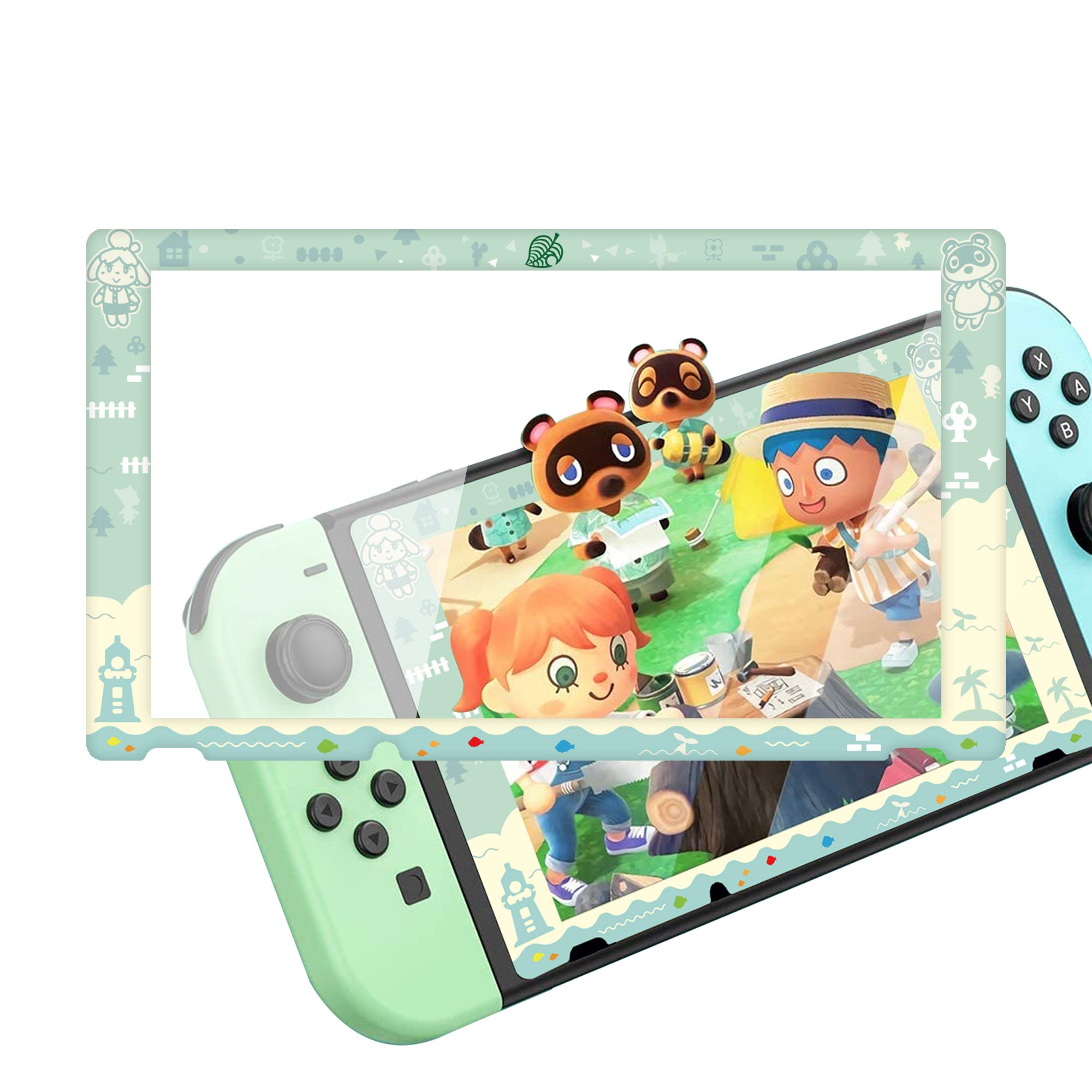 RHOTALL Screen Protector for Nintendo Switch, for Animal Crossing Design Border Tempered Glass Film, Transparent HD Clear Anti-Scratch 9H Hardness Bubble-Free