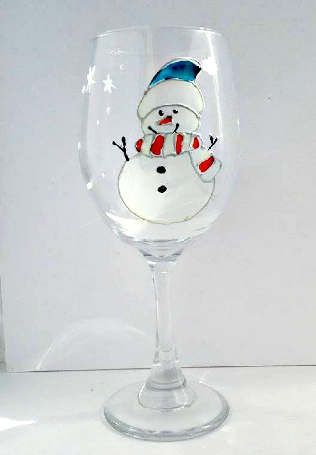 Snowman Hand Painted Holiday Wine Glasses Set of 2