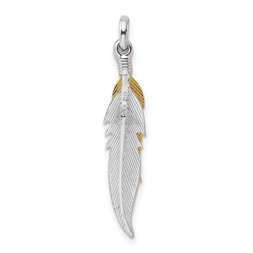 Sterling Silver Rhodium-plated Polished Gold Tone Double Feather Pendant QQP5319