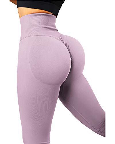 SUUKSESS Scrunch Butt Lifting Seamless Leggings for Women Booty High Waisted Workout Yoga Pants (Light Purple, L)