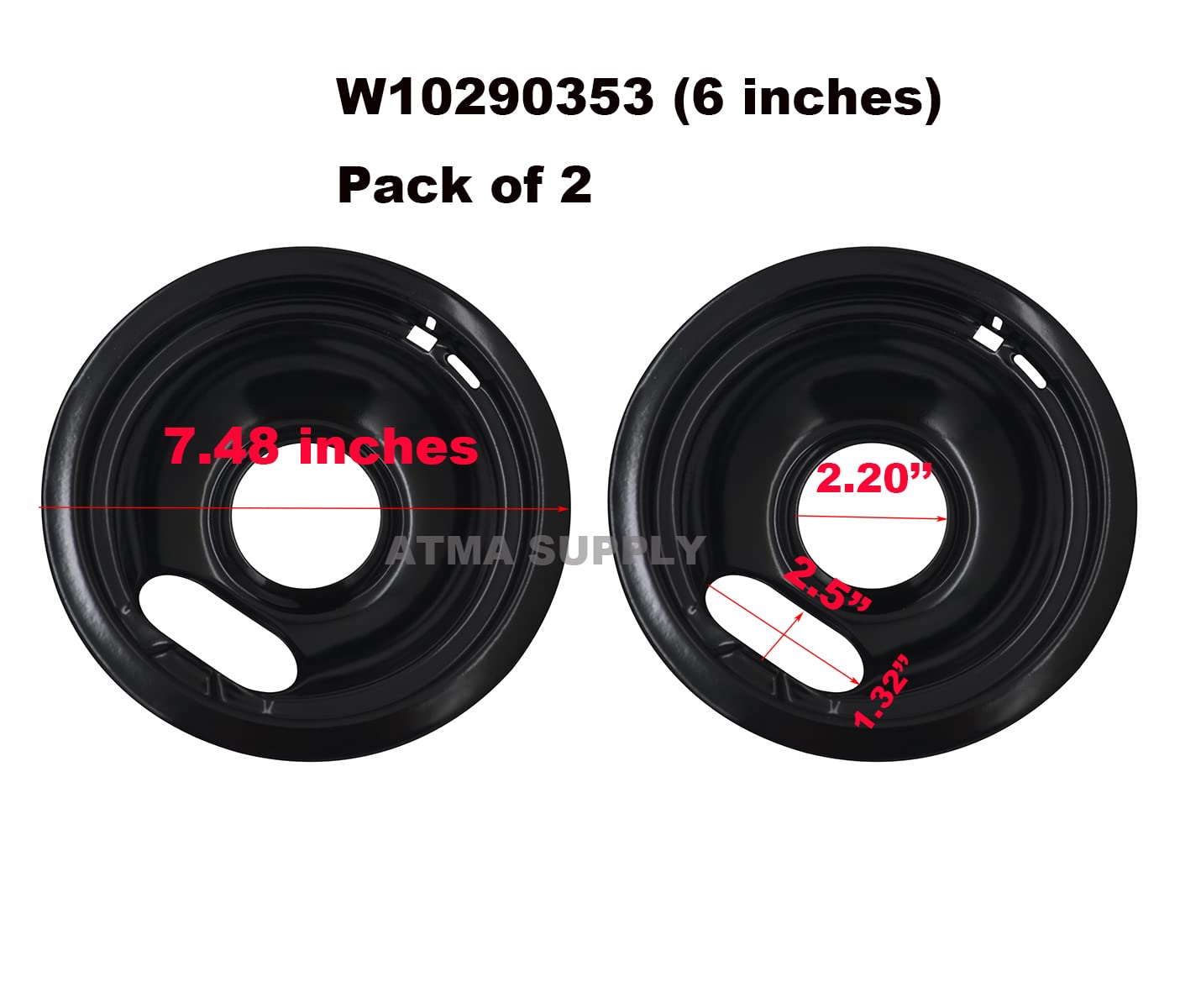 W10290350 and W10290353 Range Cooktop Porcelain Drip Pans Set Compatible with Whirlpool Includes 2 8-Inch and 2 6-Inch Pans,4pack, Black