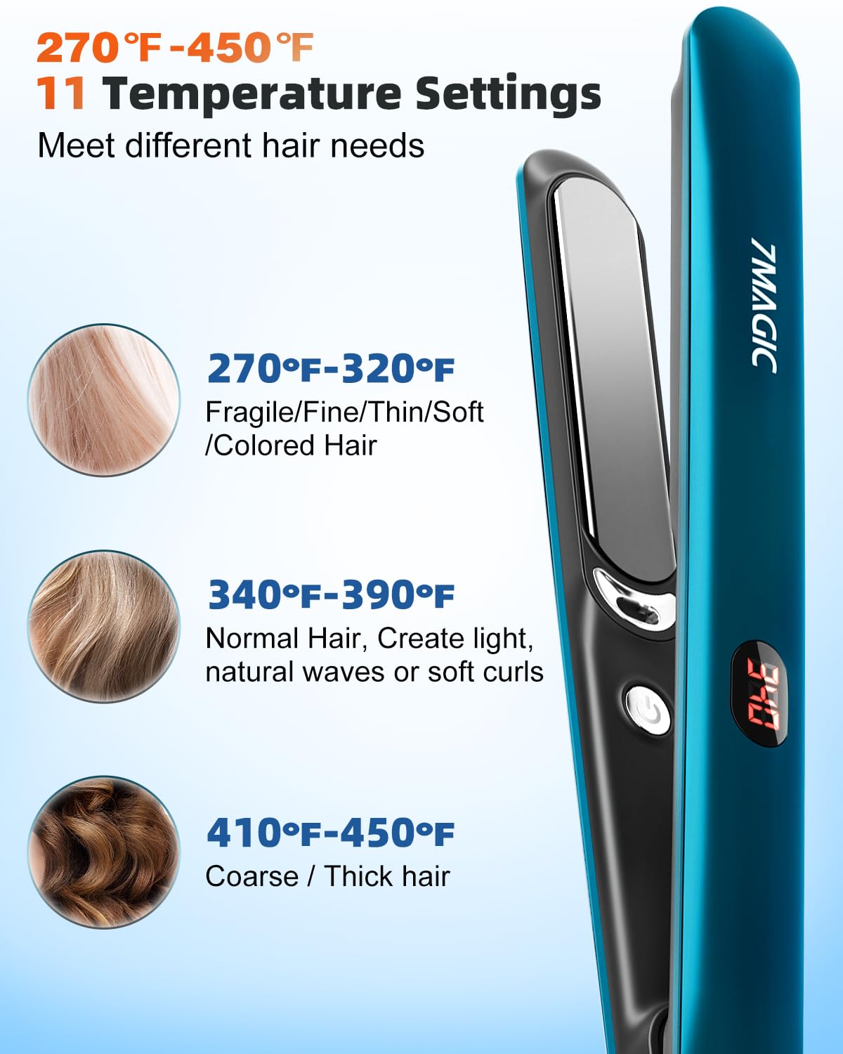 Negative Ion Flat Iron Hair Straightener, Ceramic Hair Straightener with LCD, 1" Flat Iron with 11 Heat Settings, Professional 2 in 1 Hair Iron for Thick Hair, Anti Static & Auto Shut-Off