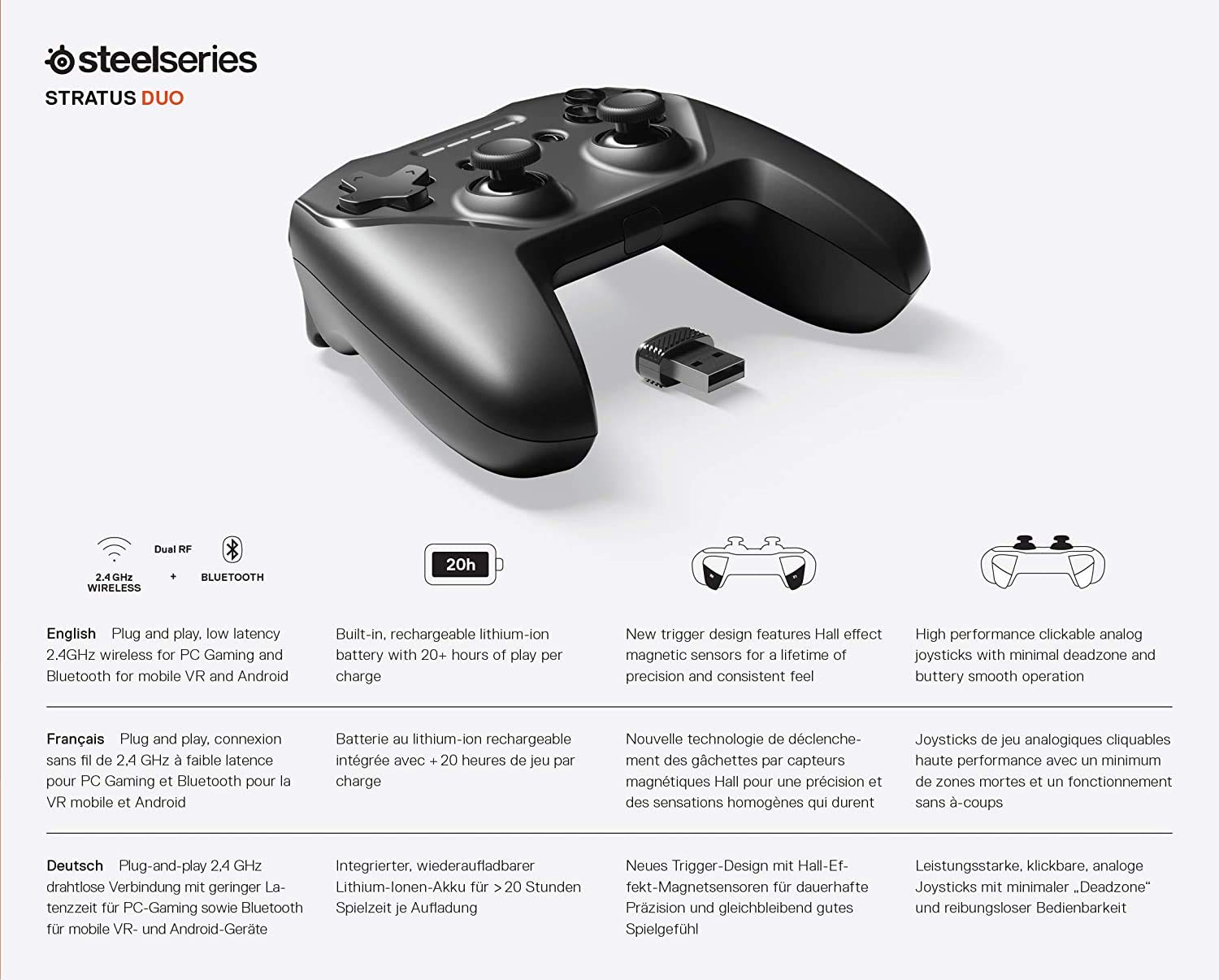 SteelSeries Stratus Duo - Not for iPhone - Wireless Gaming Controller for Android, Windows, and VR (Renewed)