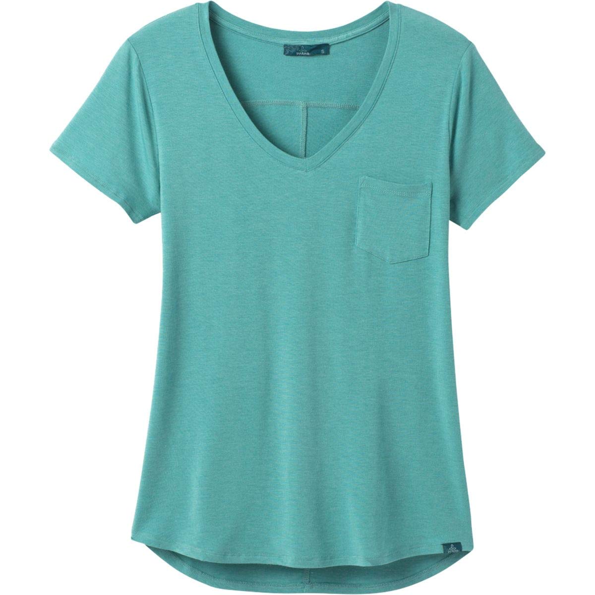 prAna Women's Foundation Short Sleeve V-Neck, Azurite Heather, X-Small
