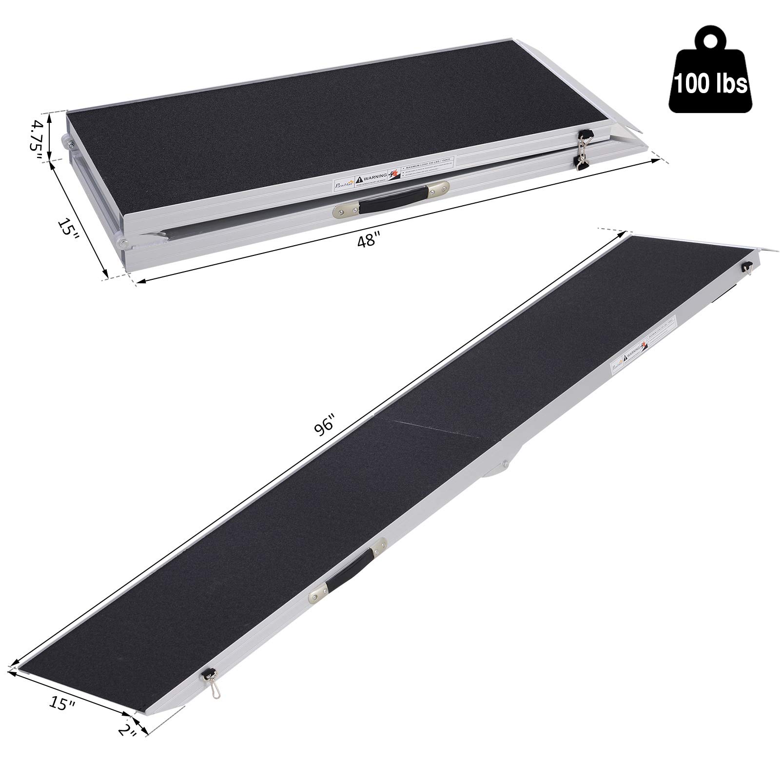 PawHut 96" Portable Bi-Fold Folding Vehicle Pet Ramp for Large Dog or Animals with Safety Lock & Convenient Carry Handle