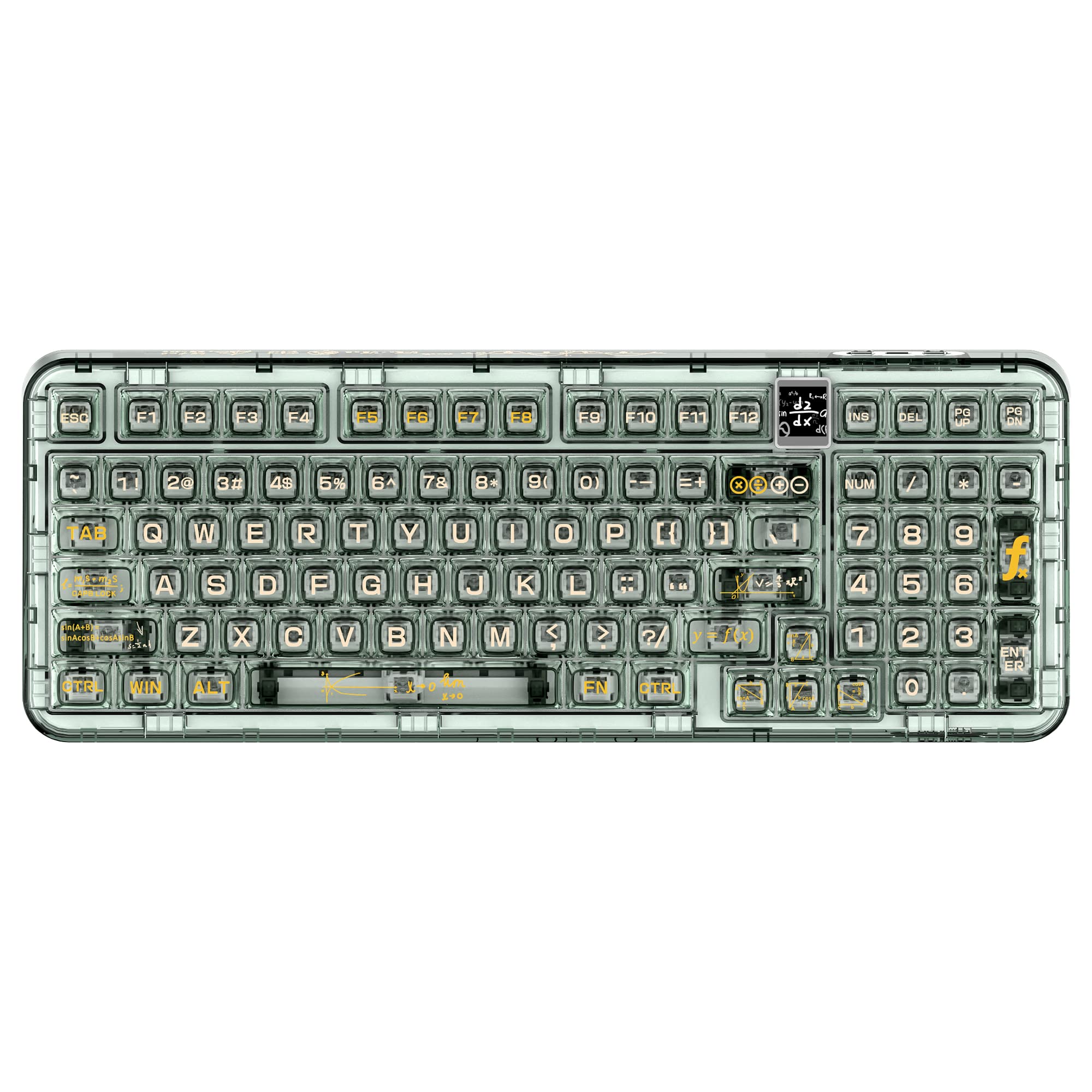 YUNZII CK98 Wireless Hot Swappable Mechanical Keyboard with OLED, 1800 Layout Transparent Acrylic Gasket Mounted Keyboard for for Windows/Mac (Ice Blade Switch, Math)