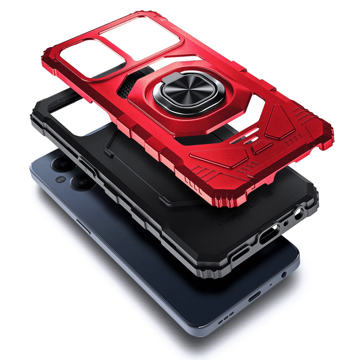 NZND Case for OnePlus Nord N20 5G with Tempered Glass Screen Protector (Maximum Coverage), Heavy-Duty Cover Case [Military-Grade] Full-Body Protective, Magnetic Car Ring Holder (Black)