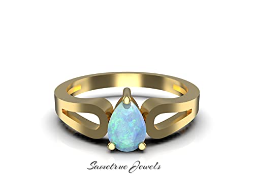 Sametrue Jewels 14K Solid Gold Opal Ring, October Birthstone Ring, Dainty Minimalist Stackable Ring, Pear Cut Natural Gemstone, Best Handmade (sterling-silver, 3)