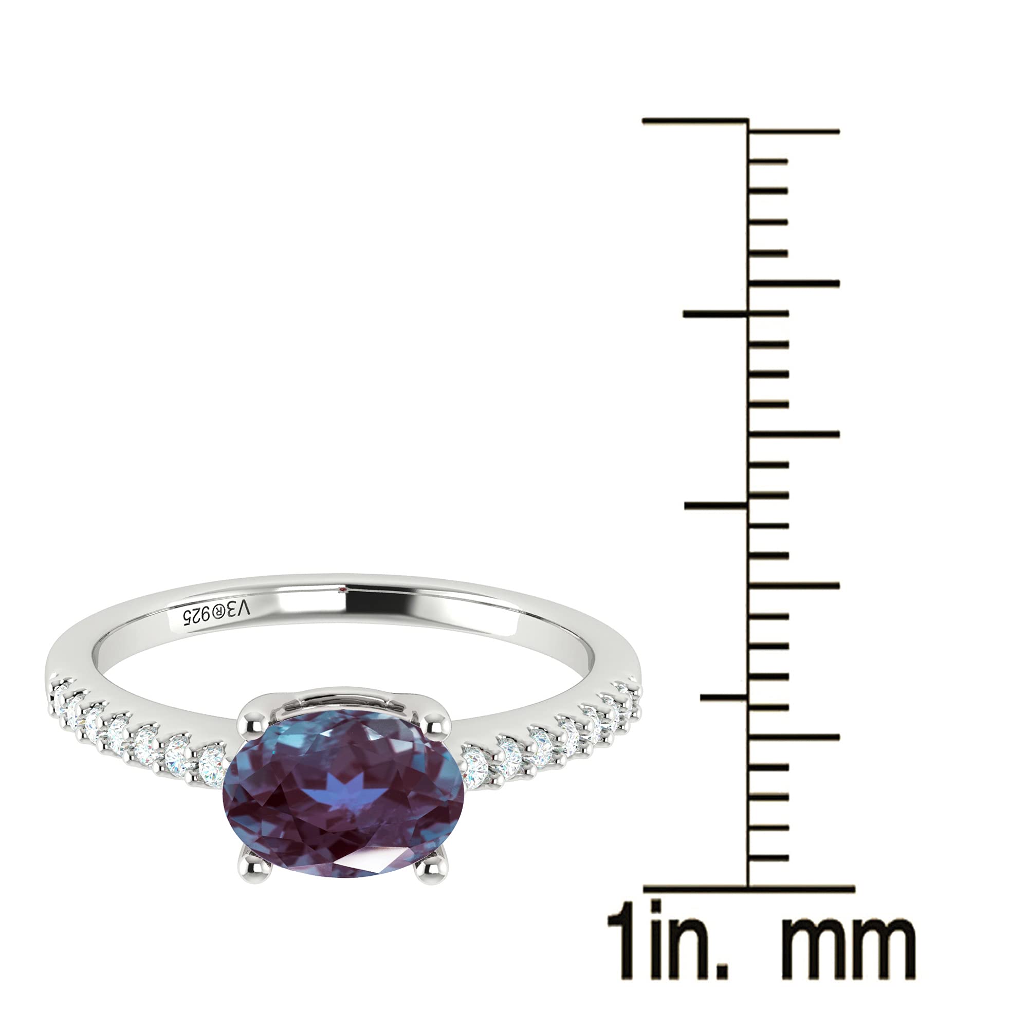 V3 Jewelry Sterling Silver With Color Changing Alexandrite and White Topaz Solitaire Ring