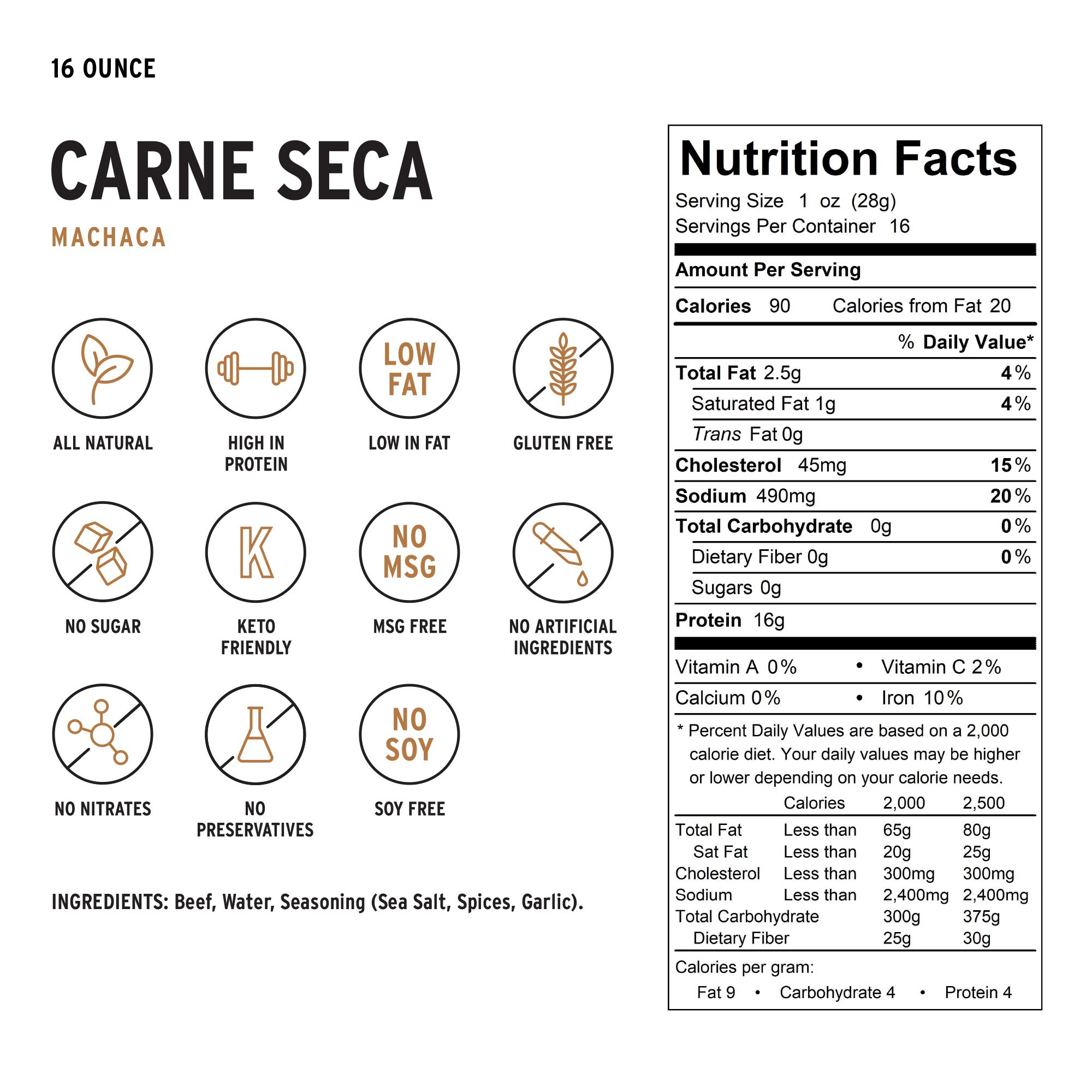 People's Choice Beef Jerky - Carne Seca - Machaca - Bulk Beef Jerky Chew - Shredded Beef Jerky - Healthy, Sugar Free, Zero Carb, Gluten Free, Keto Friendly, High Protein Meat Snack - 1 Pound Bag
