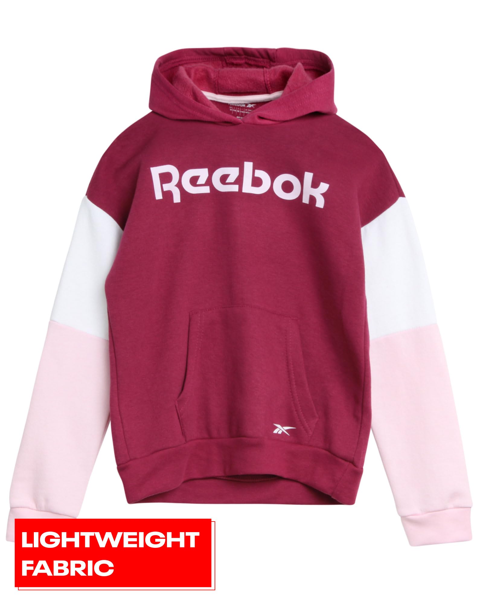 Reebok Girls' Jogger Set - 2 Piece Hoodie Sweatshirt and Sweatpants Sweatsuit (Size 4-12), Size 8, Neon Melon