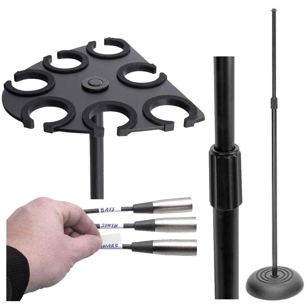 On Stage Round Base Mic Stand MS7201 With MSA2700 Multi Mic Holder Plus Hosa Peel Off Labels