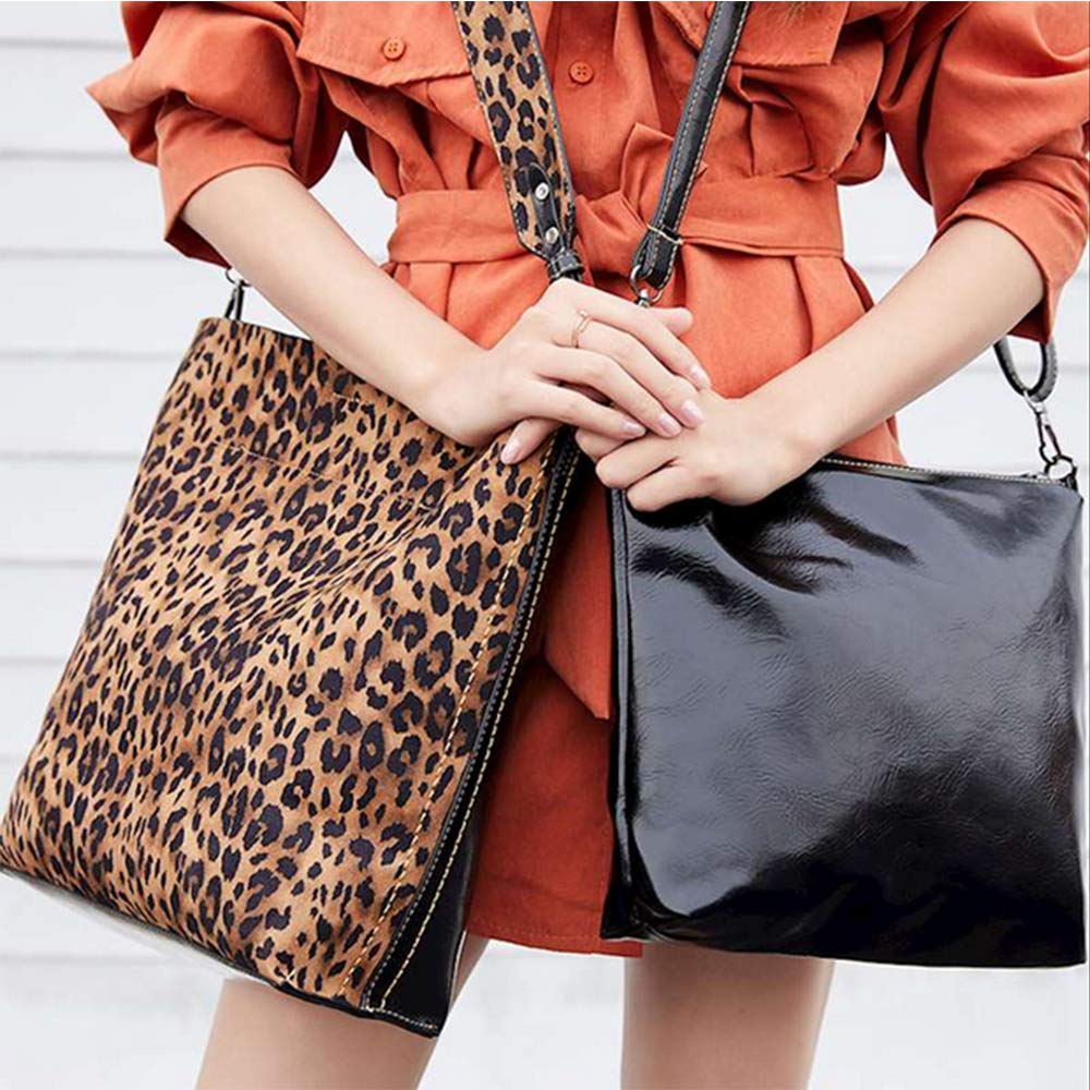 Segater® Women Leopard Print Bag Reversible Leather Tote Bag Oversized Top Handle Large Shoulder Handbag Purse 2 Pcs Red