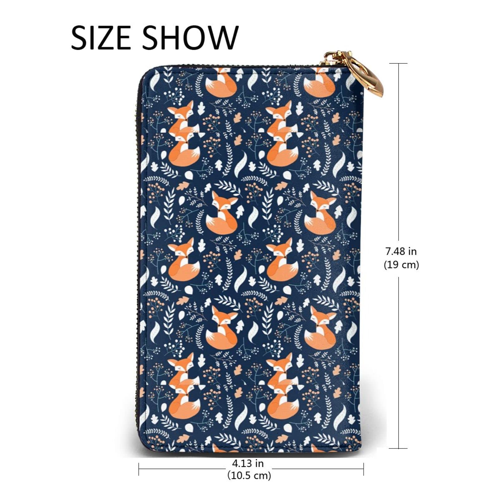 Women Zip Around Long Purse Fox Sleepy Foxes Navy Printed Credit Card Holder Wallet