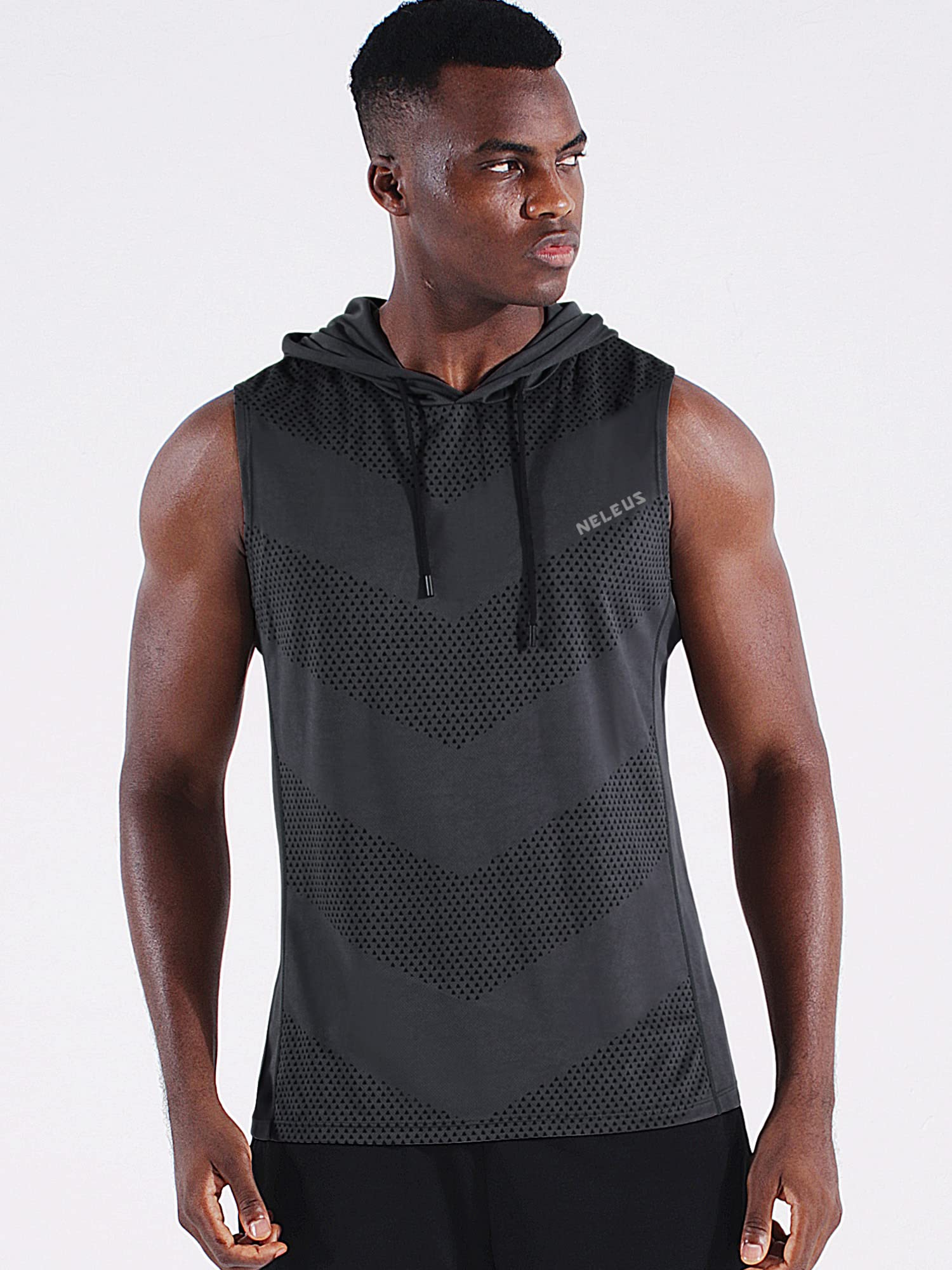 NELEUS Men's Workout Tank Tops Sleeveless Running Shirts with Hoodie,5098,3 Pack,Black/Grey/Red,L