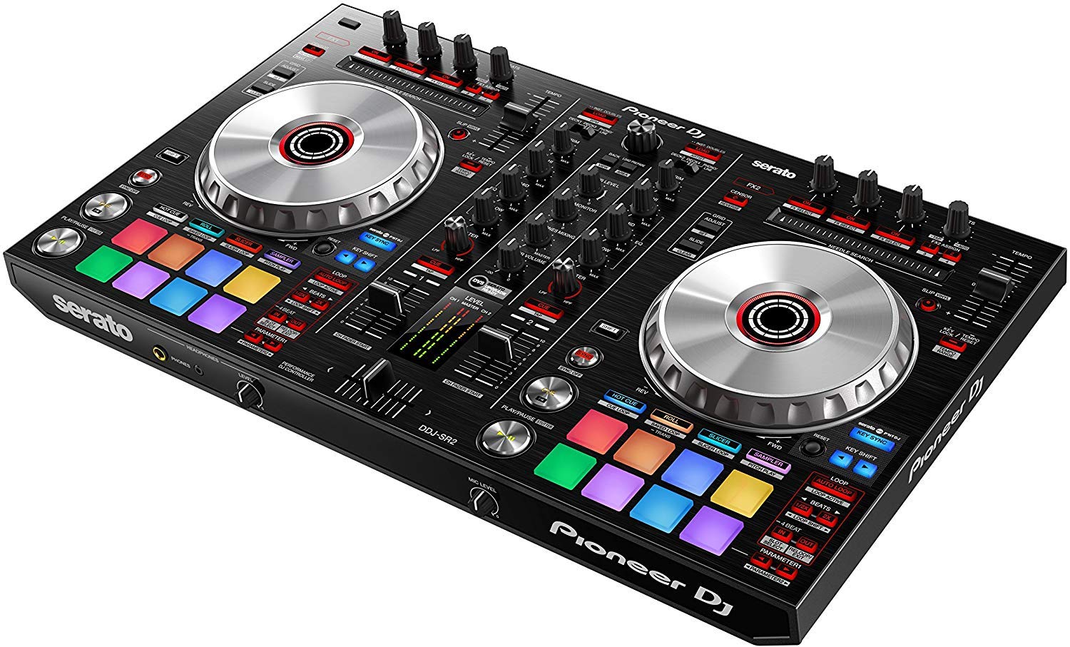Pioneer DJ DDJ SR2 Portable 2 Channel DVS Compatible Bus Powered DJ Controller for Serato DJ Pro with Serato DJ Pro and Serato Pitch n Time DJ Software BUNDLE 4 x Senor Microphone Cable & Zorro Cloth