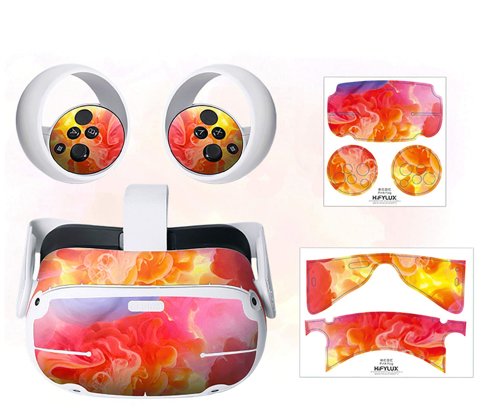 Skin Sticker for Oculus Quest 2 VR Headset Virtual Reality Cartoon Protetcive PVC Skin Decals for Quest 2 Controller Accessories (3-Pink Fog)