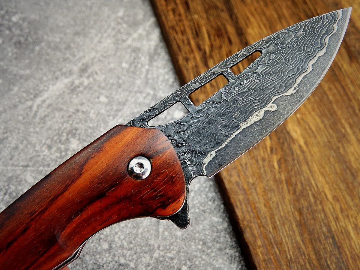 Sitivien ST217 Damascus Steel Folding Knife, Dalbergia Handle and VG10 Core Blade EDC Tool Knife for Outdoor, Camping, Hiking, Hunting