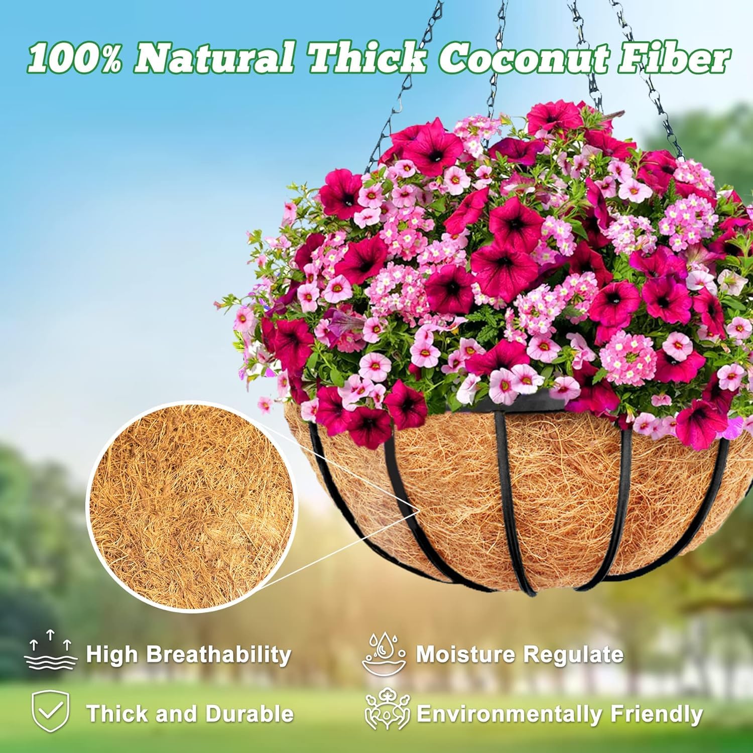 Y&M 2pcs 16β Round Coconut Fiber Liner, 16'' Coco Liner Pre-Formed Replacement for Wall Hanging Planter Basket