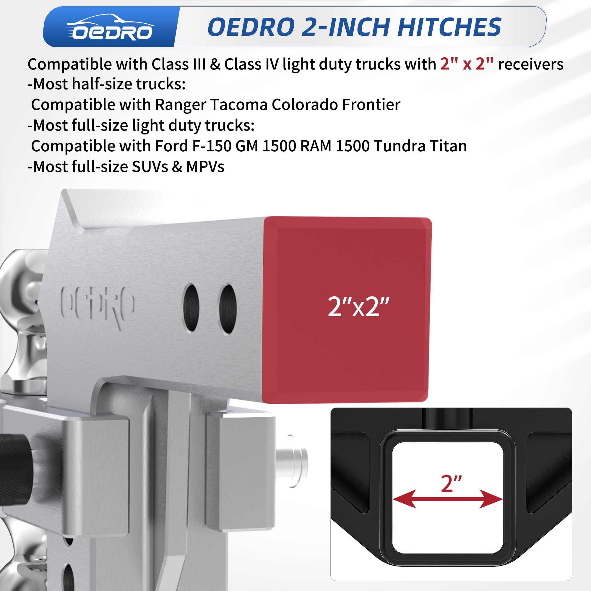 OEDRO Adjustable Trailer Hitch, 6 Inch Drop Hitch Ball Mount Fits 2 Inch Receiver, Forged Aluminum Towing Hitch, 2" & 2-5/16" Tow Balls with Double Pin Key Locks, 14,500lbs.