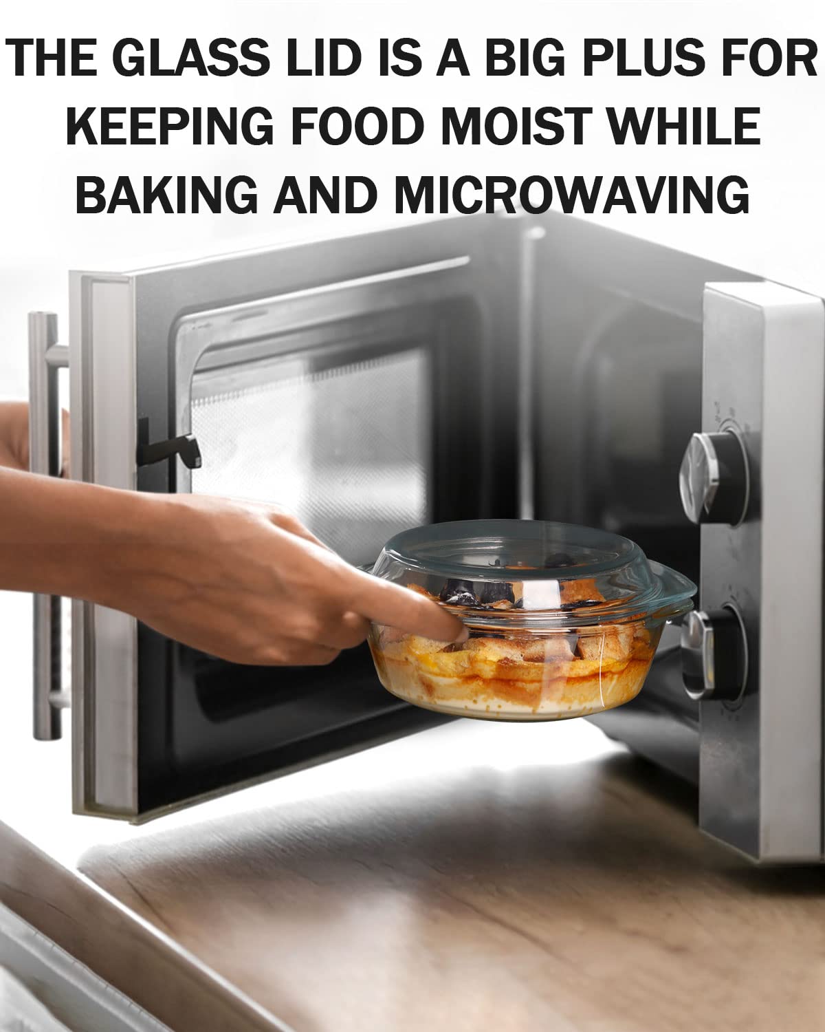 ZYER Small Glass Casserole Dish With Glass Lid Round Glass Microwave Safe Bowls with Lids, Glass Microwavable Bowls (0.65L)