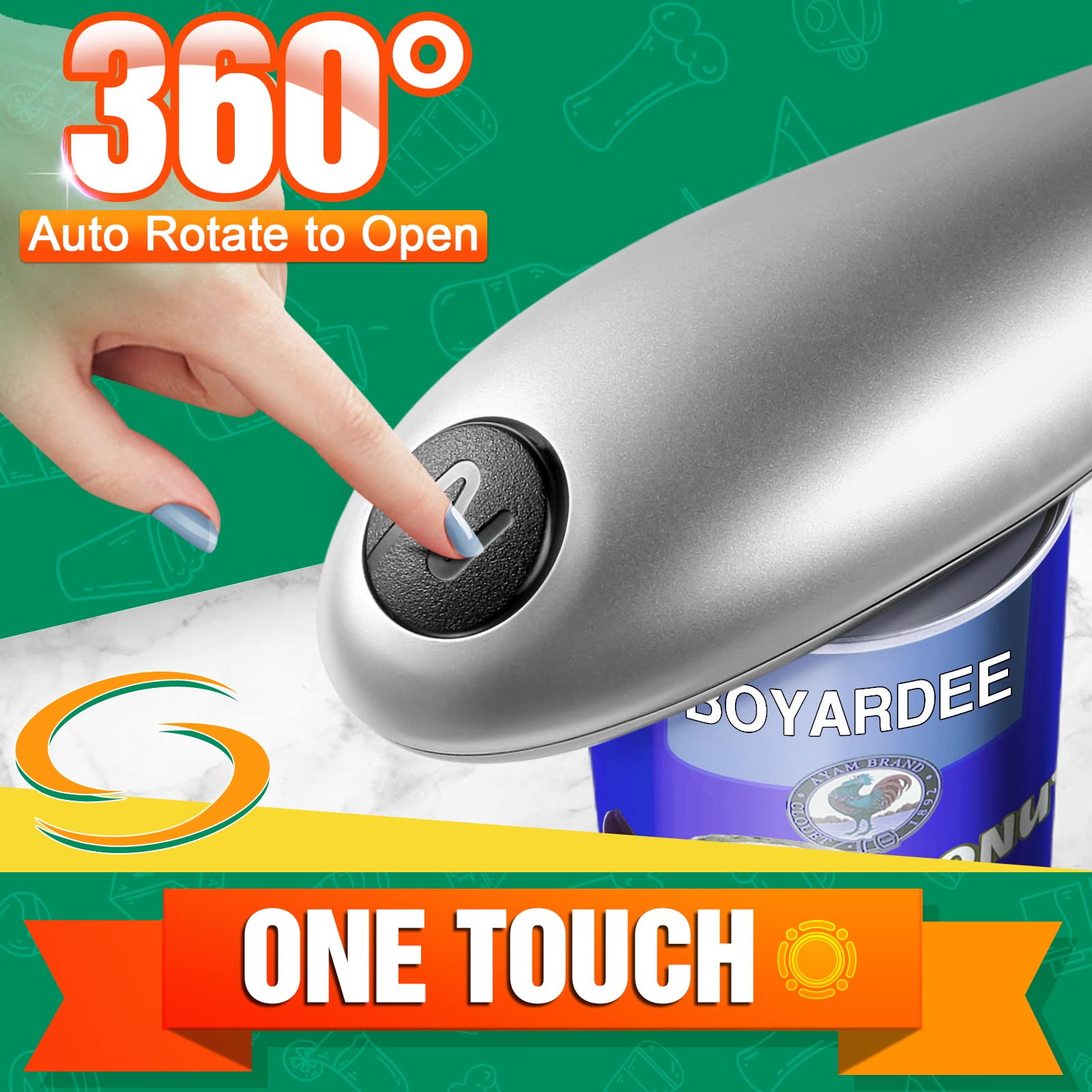 No Sharp Edges Electric Can Opener Automatic Opens Most of Cans,One Touch Switch with Ergonomic Design,Electric for Kitchen,Best Kitchen Gadget,Arthritis and Seniors,Sliver