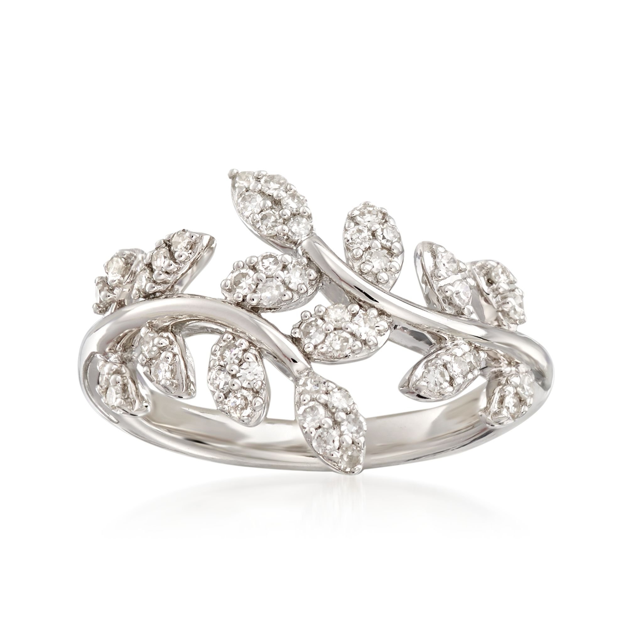 Ross-Simons 0.33 ct. t.w. Diamond Laurel Leaf Bypass Ring in Sterling Silver. Size 8