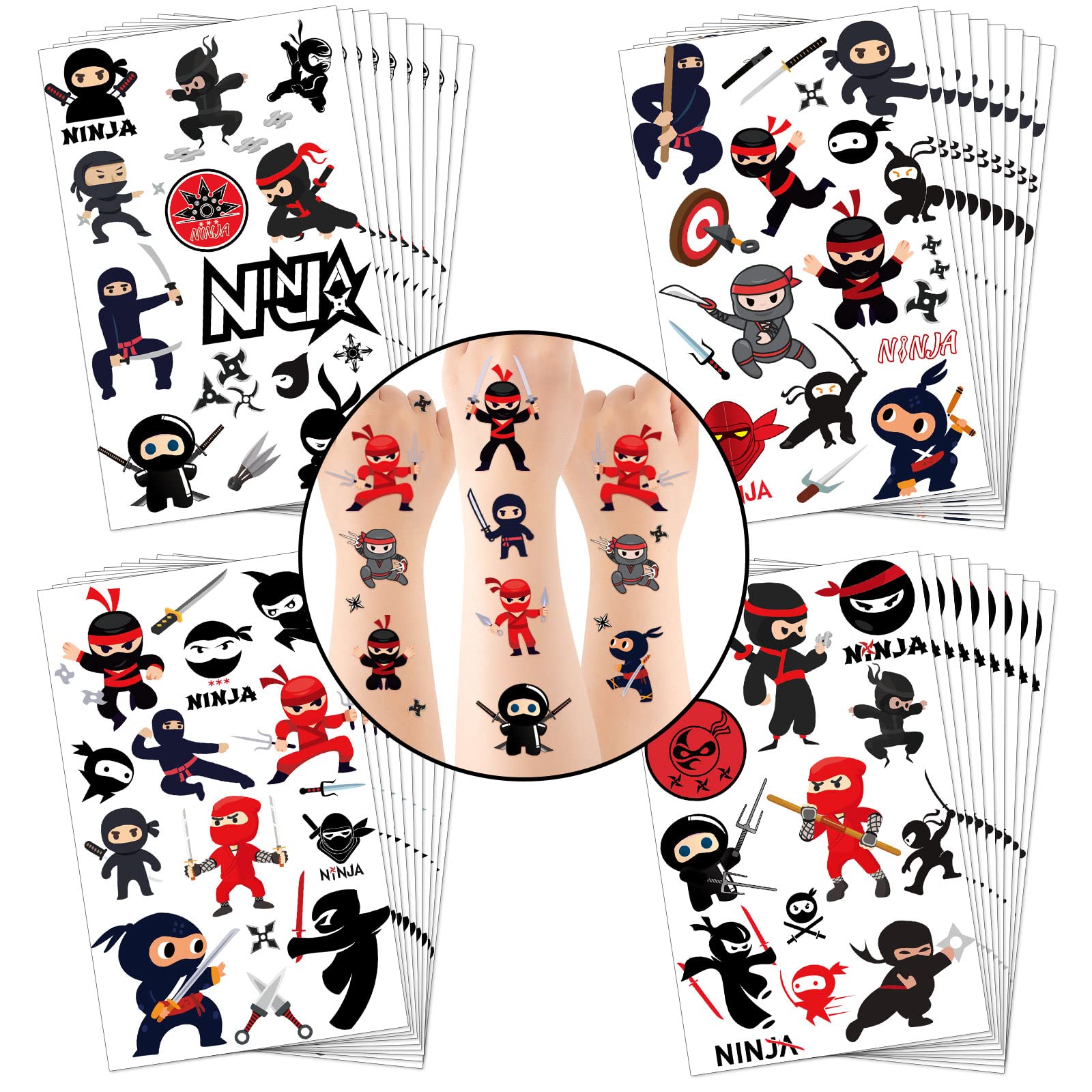 Patelai 468 Pieces Ninja Temporary Tattoos Ninja Tattoo Stickers Cartoon Ninja Warrior Birthday Decorations for School Rewards Gifts Kids Girls Boy Birthday Party Supplies Favors FDA Registered