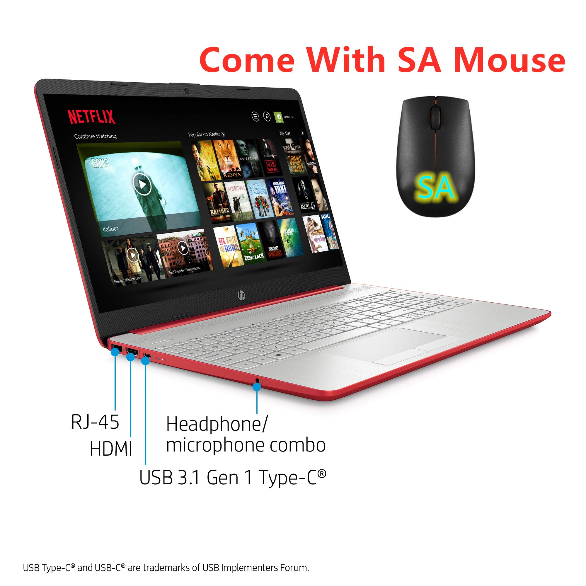 Newest HP 2020 Pavilion 15.6 Intel Pentium Gold 6405U 4GB 128GB SSD Windows 10 Laptop Red with SA M (Renewed)